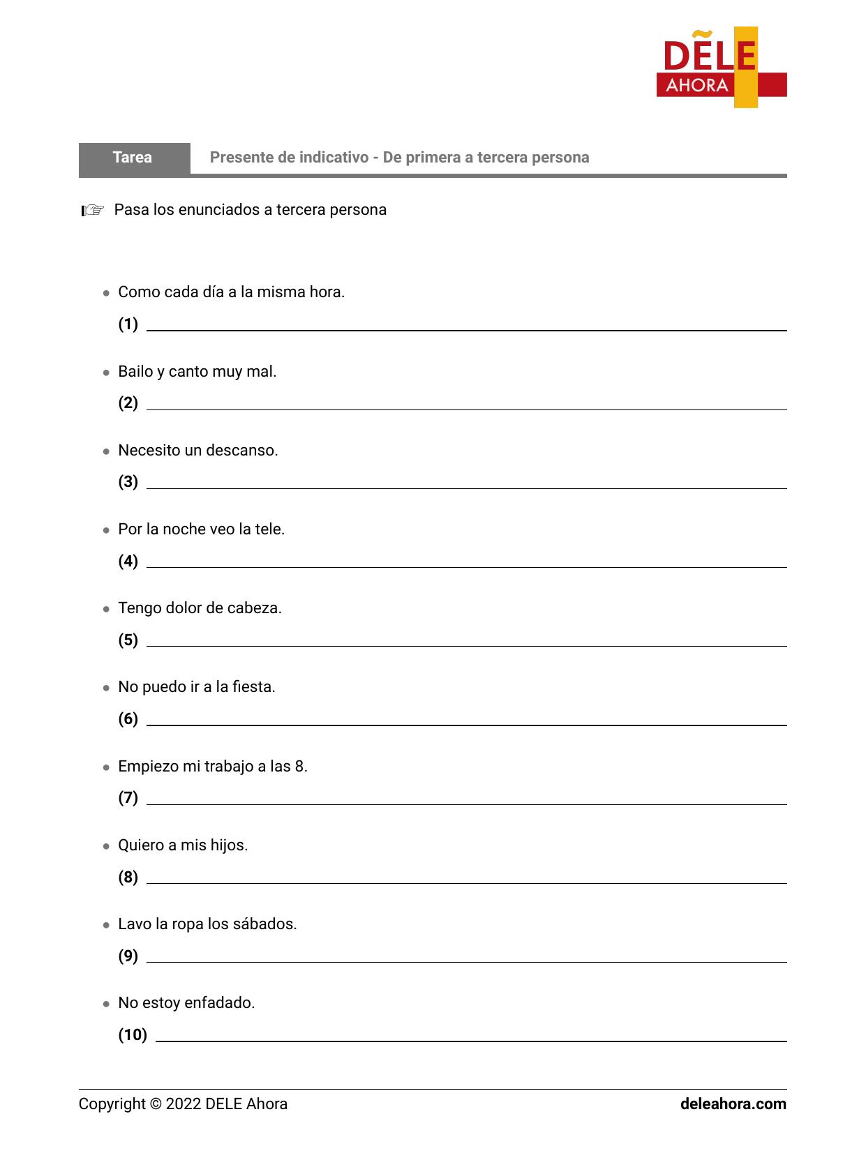 Presente de indicativo - De primera a tercera persona | Gramática