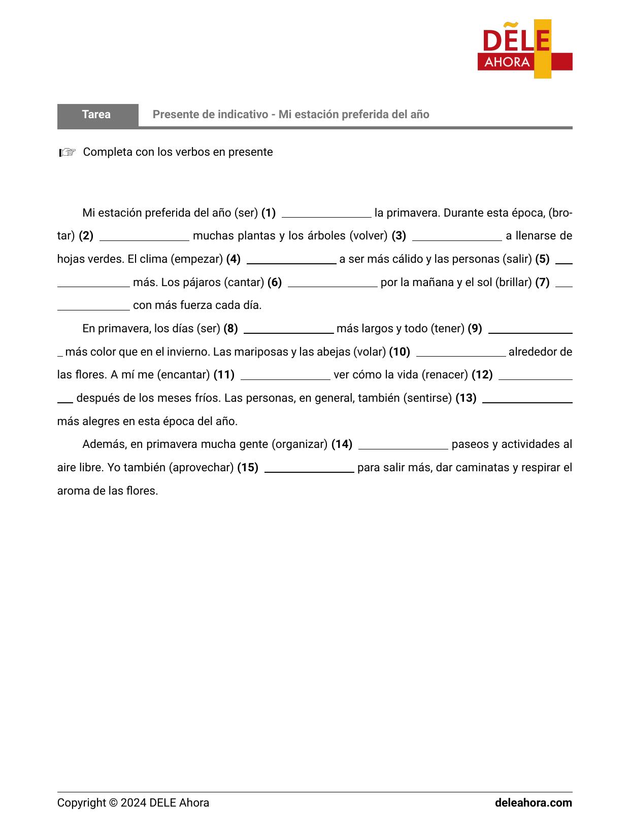 Presente de indicativo - Mi estación preferida del año | Gramática