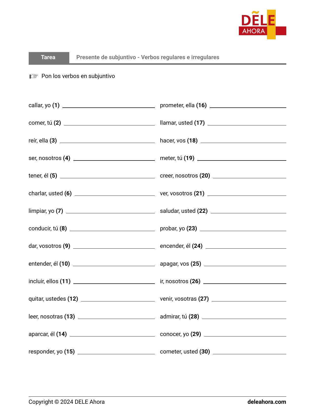 Presente de subjuntivo - Verbos regulares e irregulares | Gramática