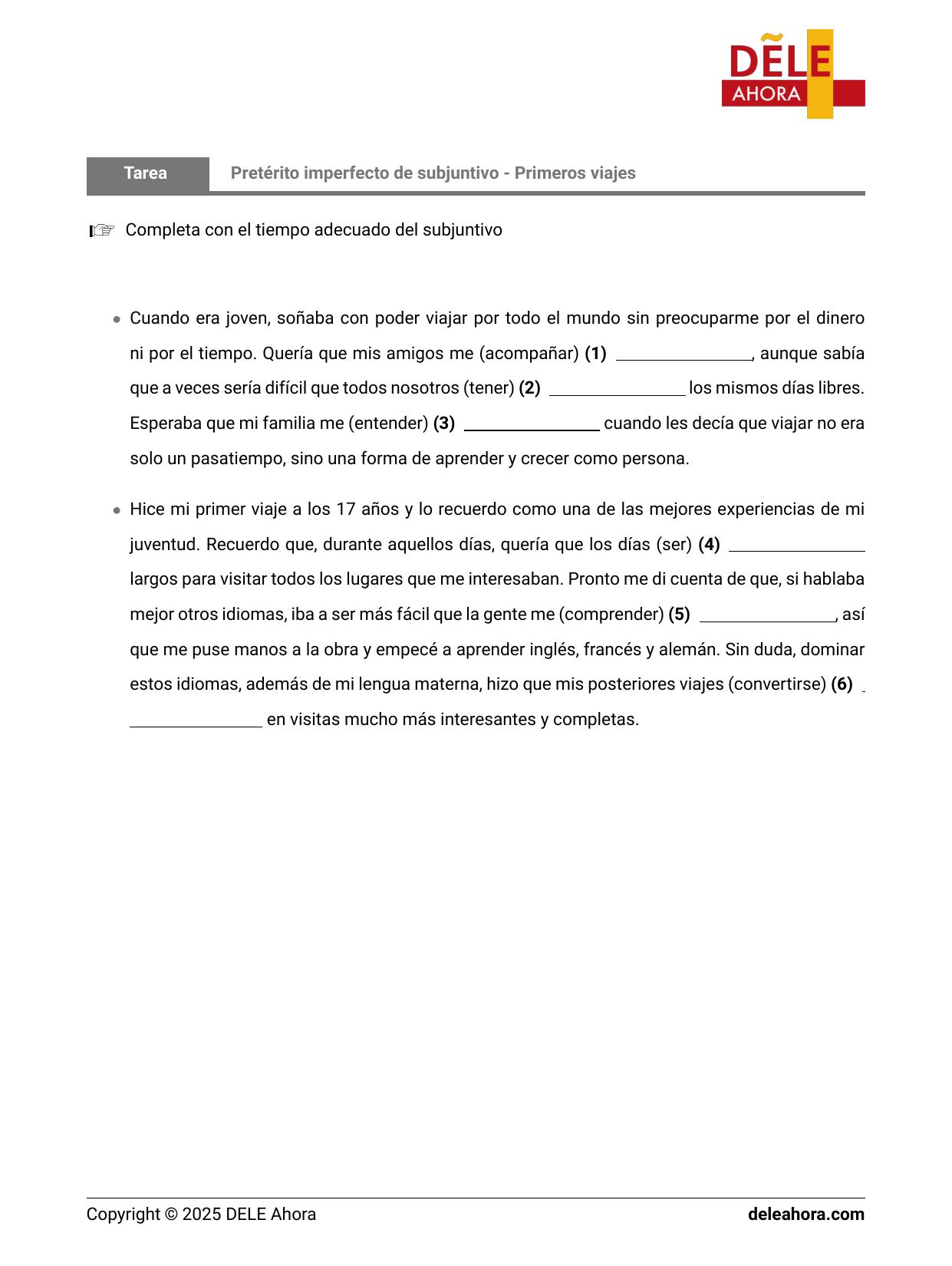 Pretérito imperfecto de subjuntivo - Primeros viajes | Gramática