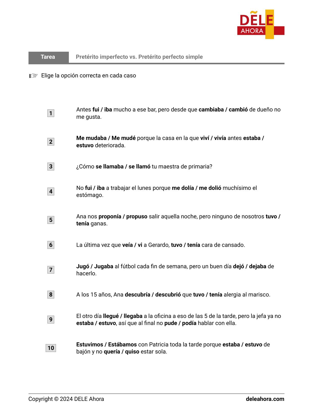 Pretérito imperfecto vs. Pretérito perfecto simple | Gramática