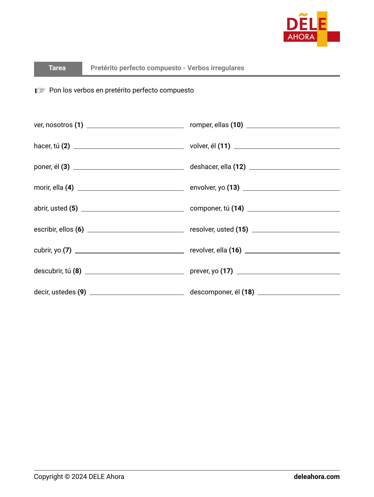 Preterito Perfecto Ejercicios
