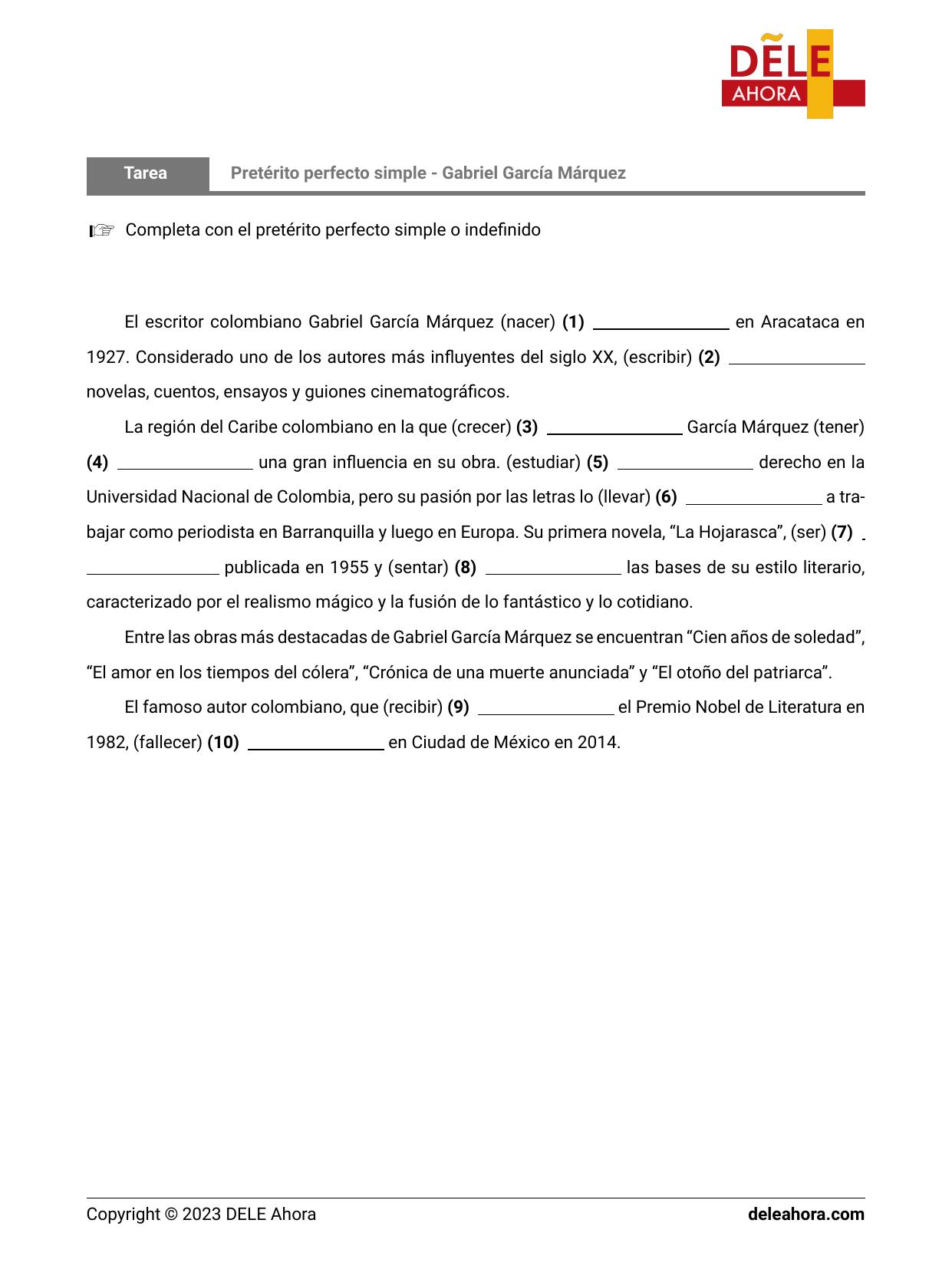 Pretérito perfecto simple - Gabriel García Márquez | Gramática