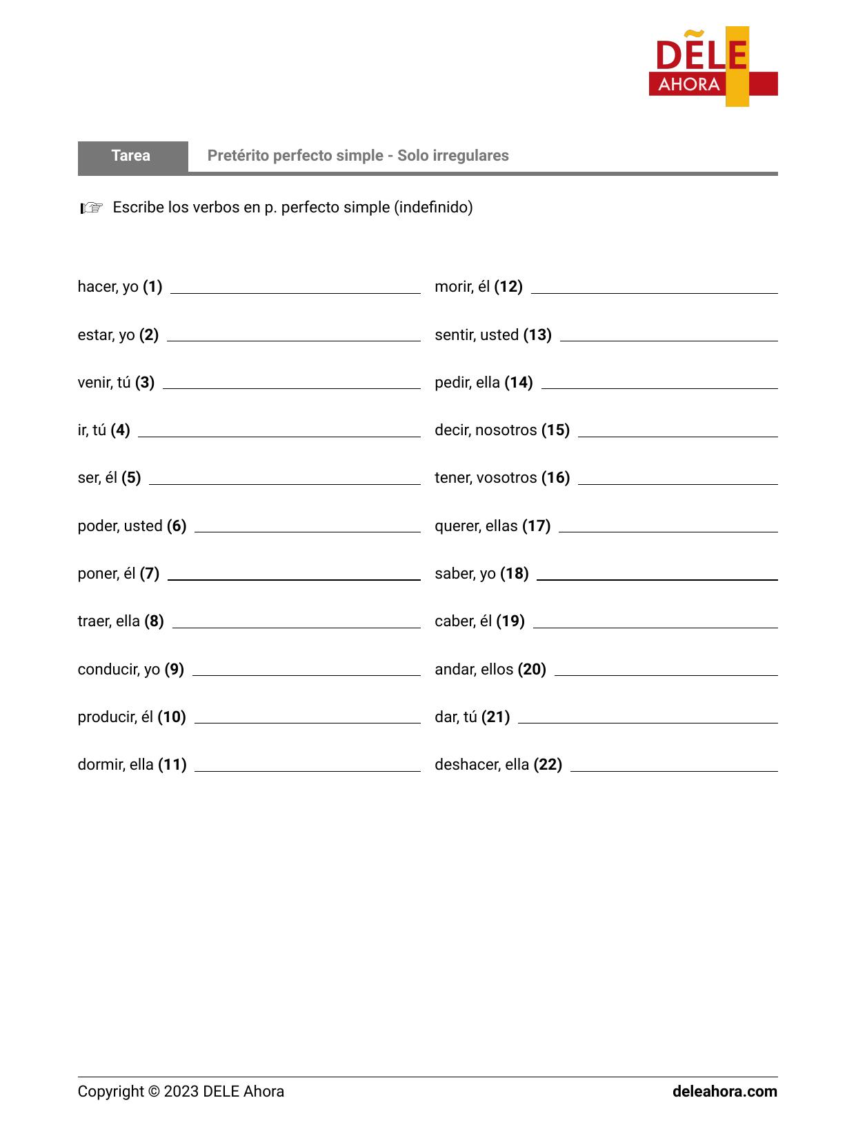 Pretérito perfecto simple - Solo irregulares | Gramática