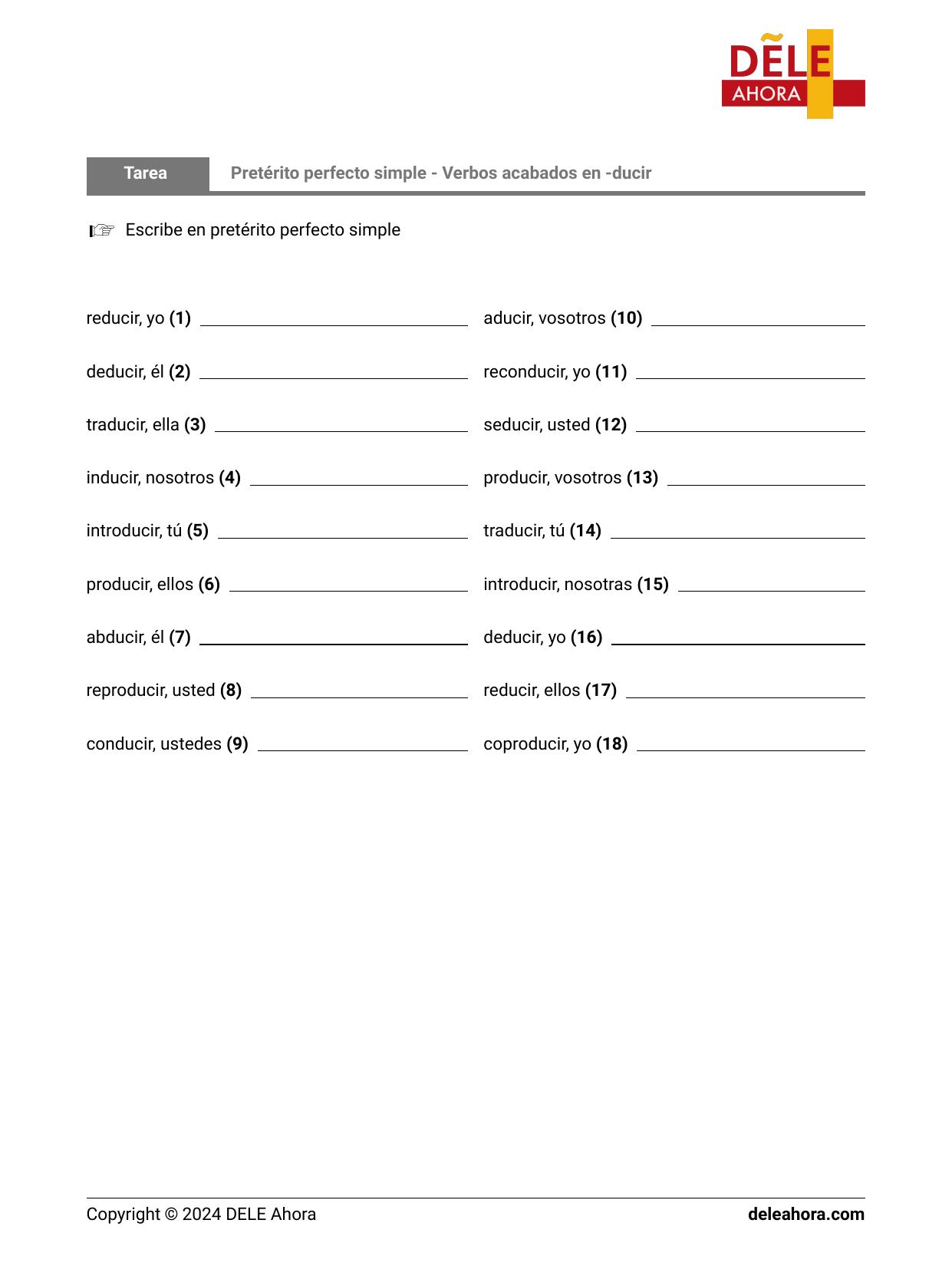 Pretérito perfecto simple - Verbos acabados en -ducir | Gramática