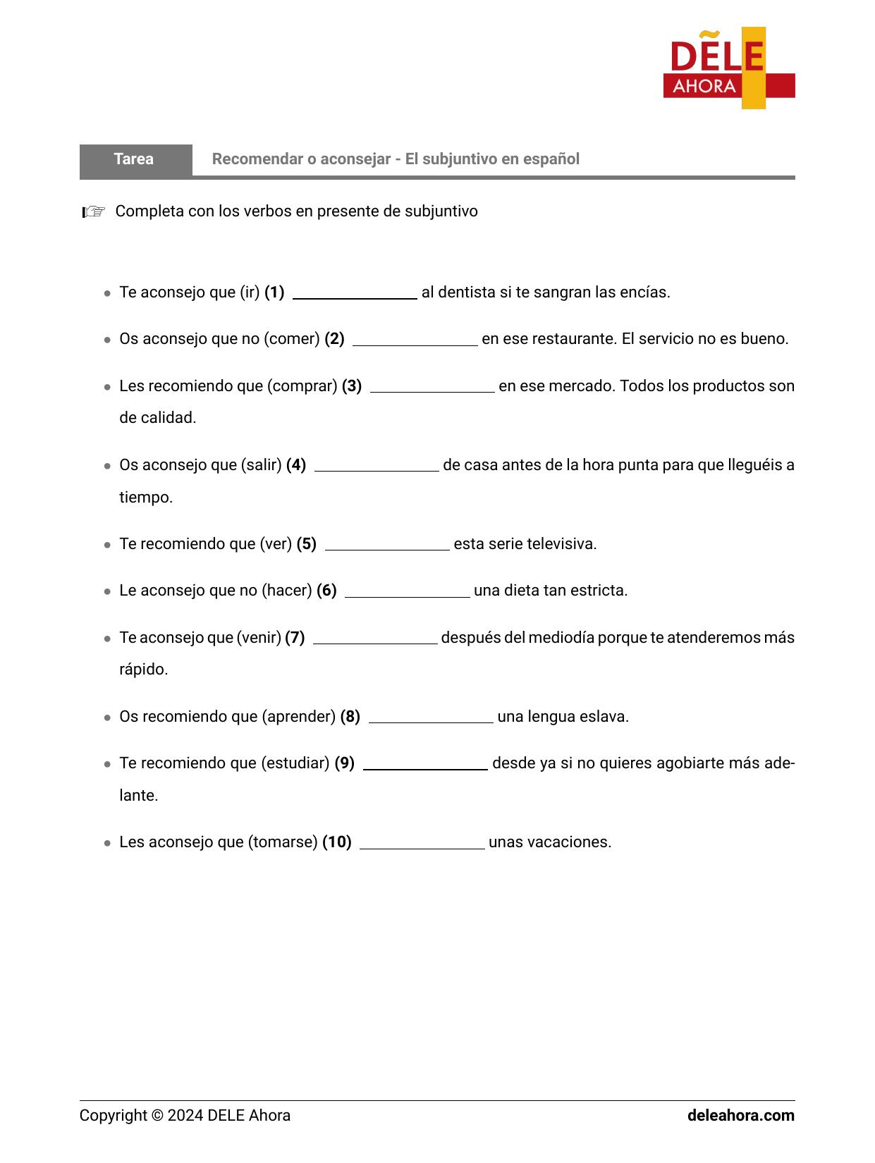 Recomendar o aconsejar - El subjuntivo en español | Gramática
