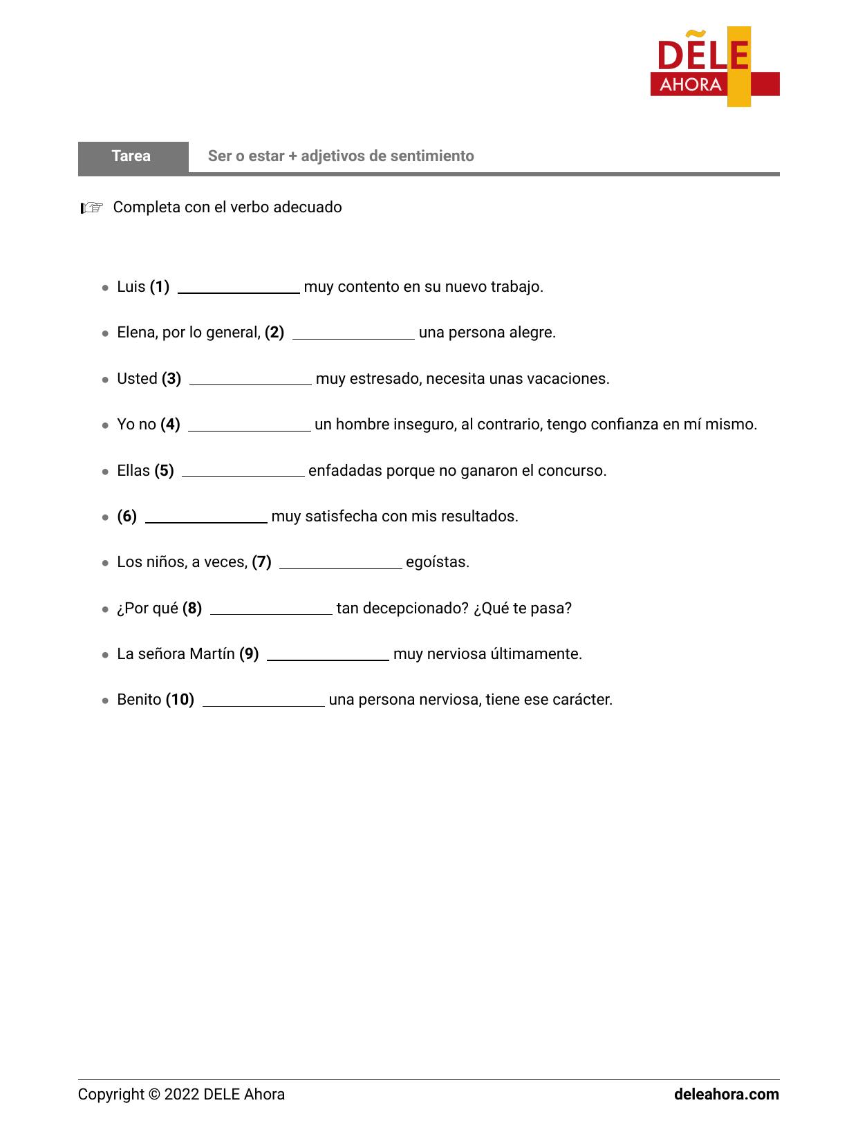 Ser o estar + adjetivos de sentimiento | Gramática