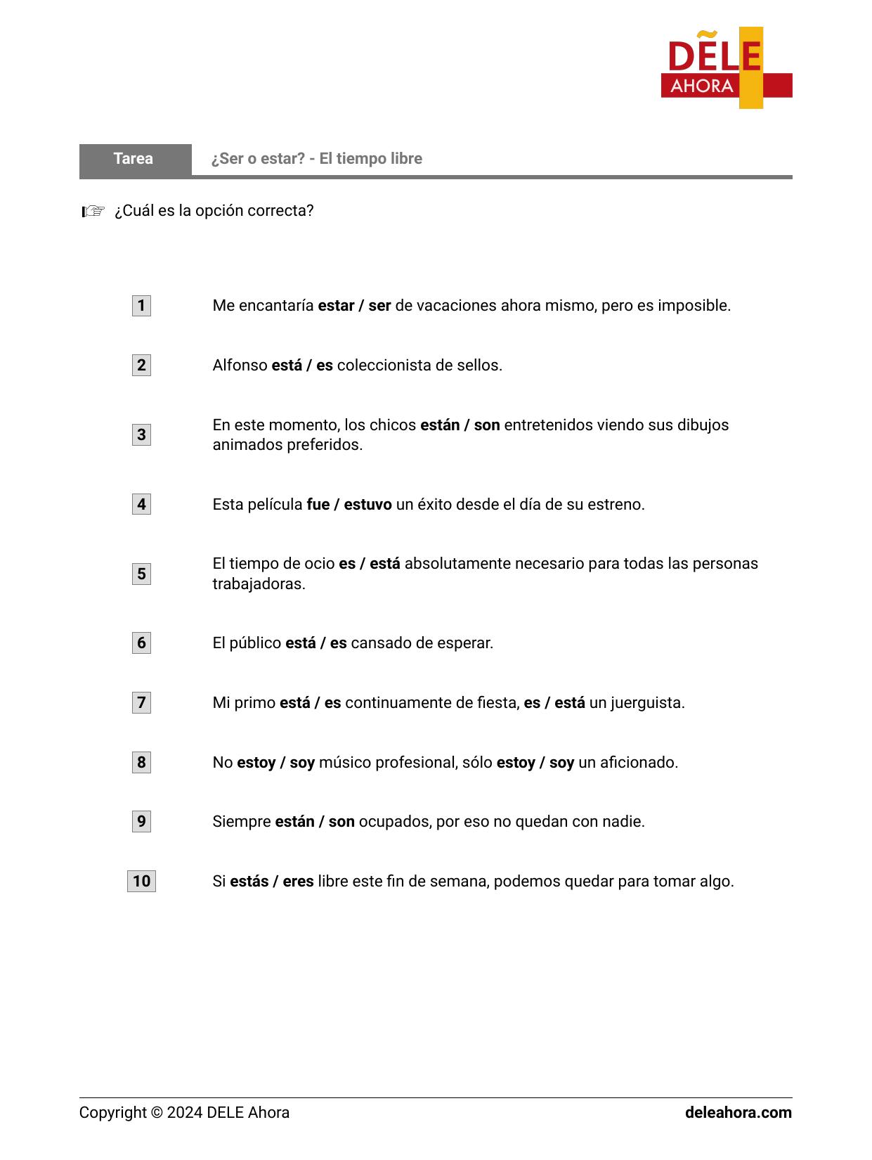 ¿Ser o estar? - El tiempo libre | Gramática • DELE Ahora