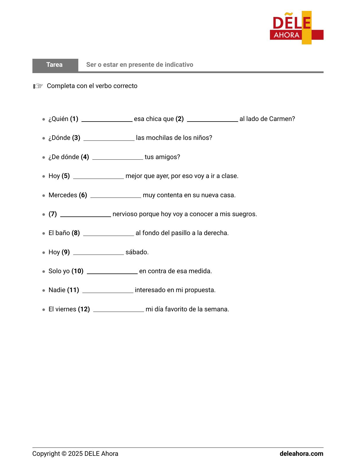 Ser o estar en presente de indicativo | Gramática