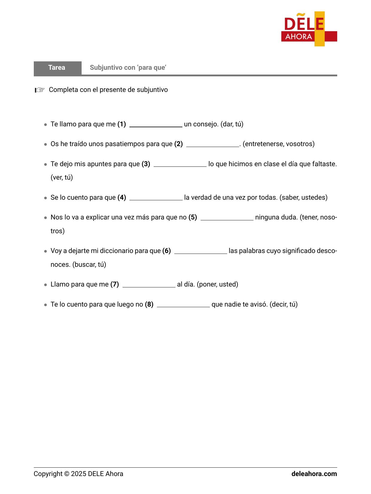 Subjuntivo con 'para que' | Gramática • DELE Ahora