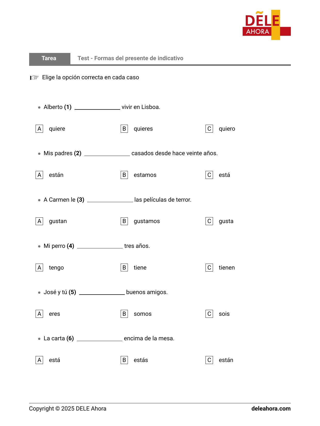 Test - Formas del presente de indicativo | Gramática