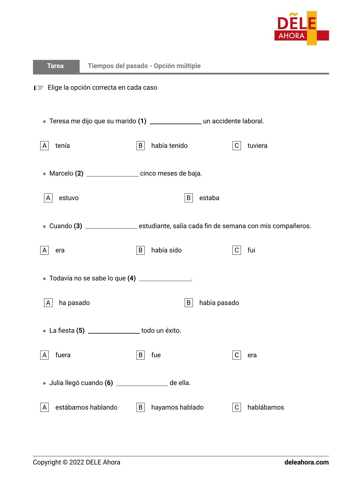 Tiempos del pasado - Opción múltiple | Gramática