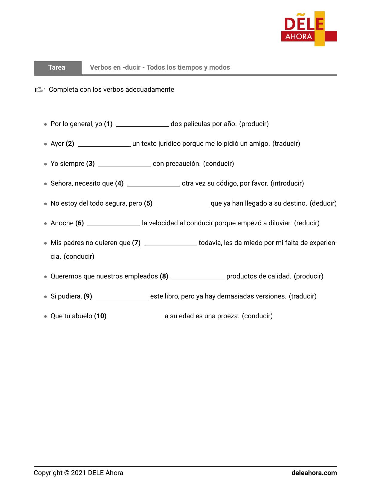 Verbos en -ducir - Todos los tiempos y modos | Gramática