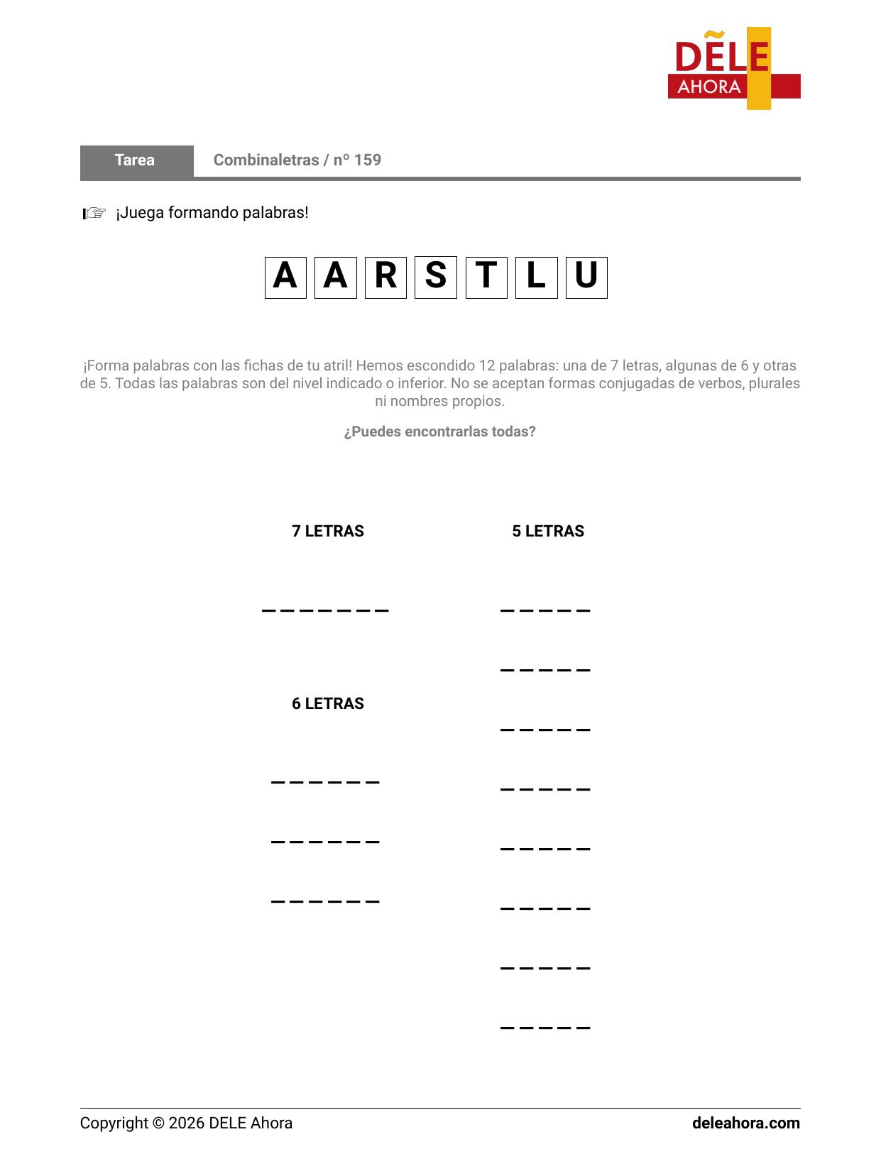 Combinaletras / nº 159 | Juegos • DELE Ahora