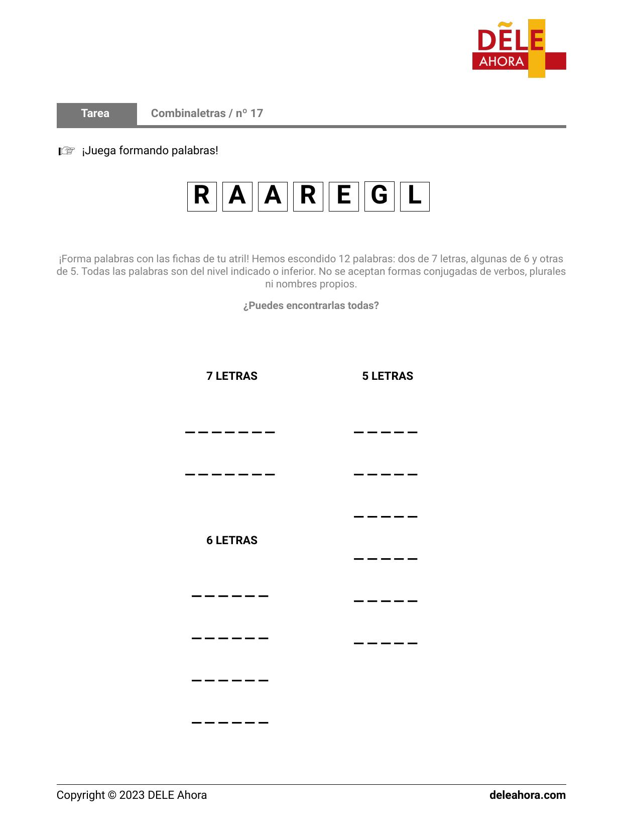 Combinaletras / nº 17 | Juegos • DELE Ahora