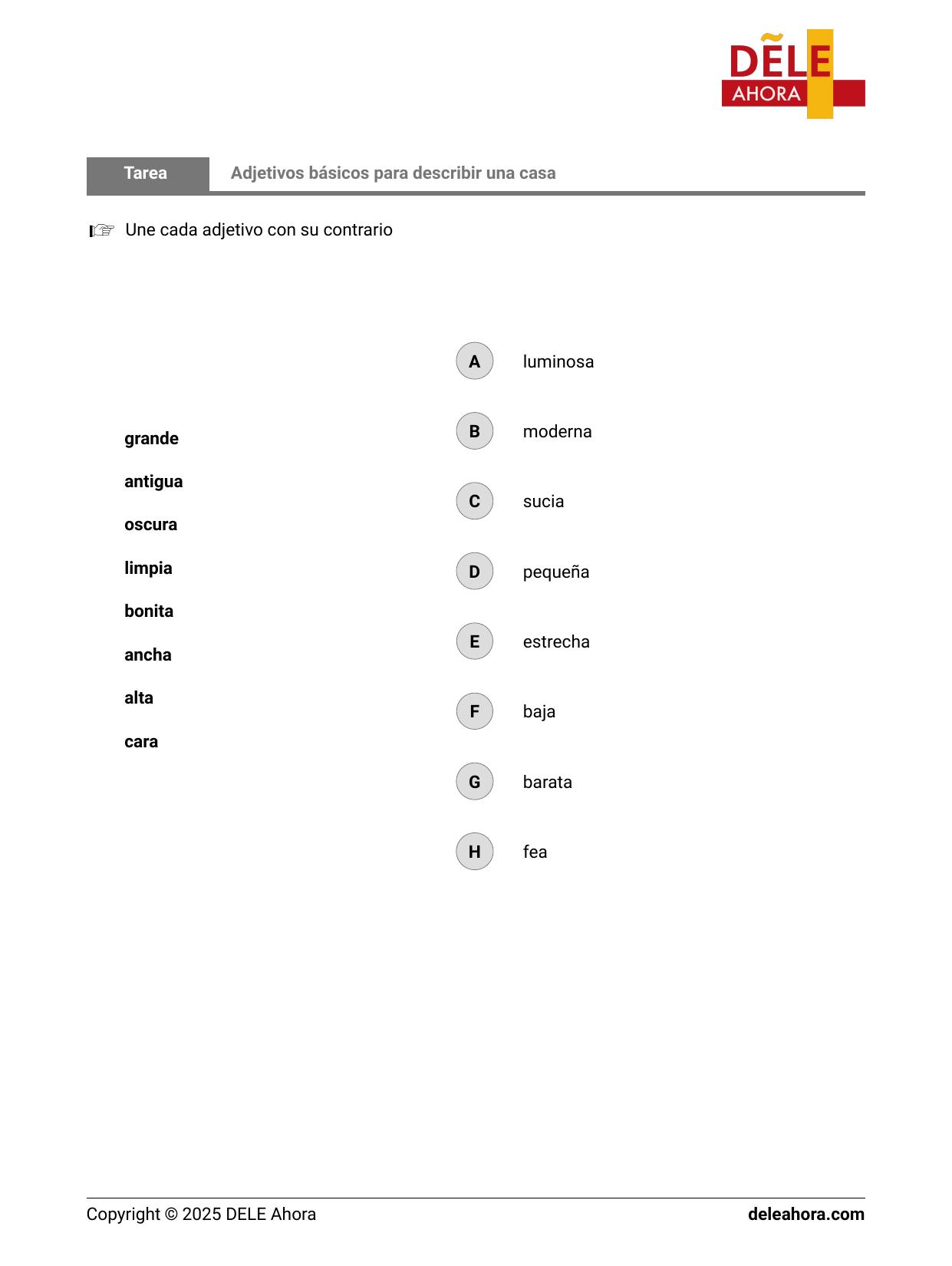 Adjetivos básicos para describir una casa | Vocabulario