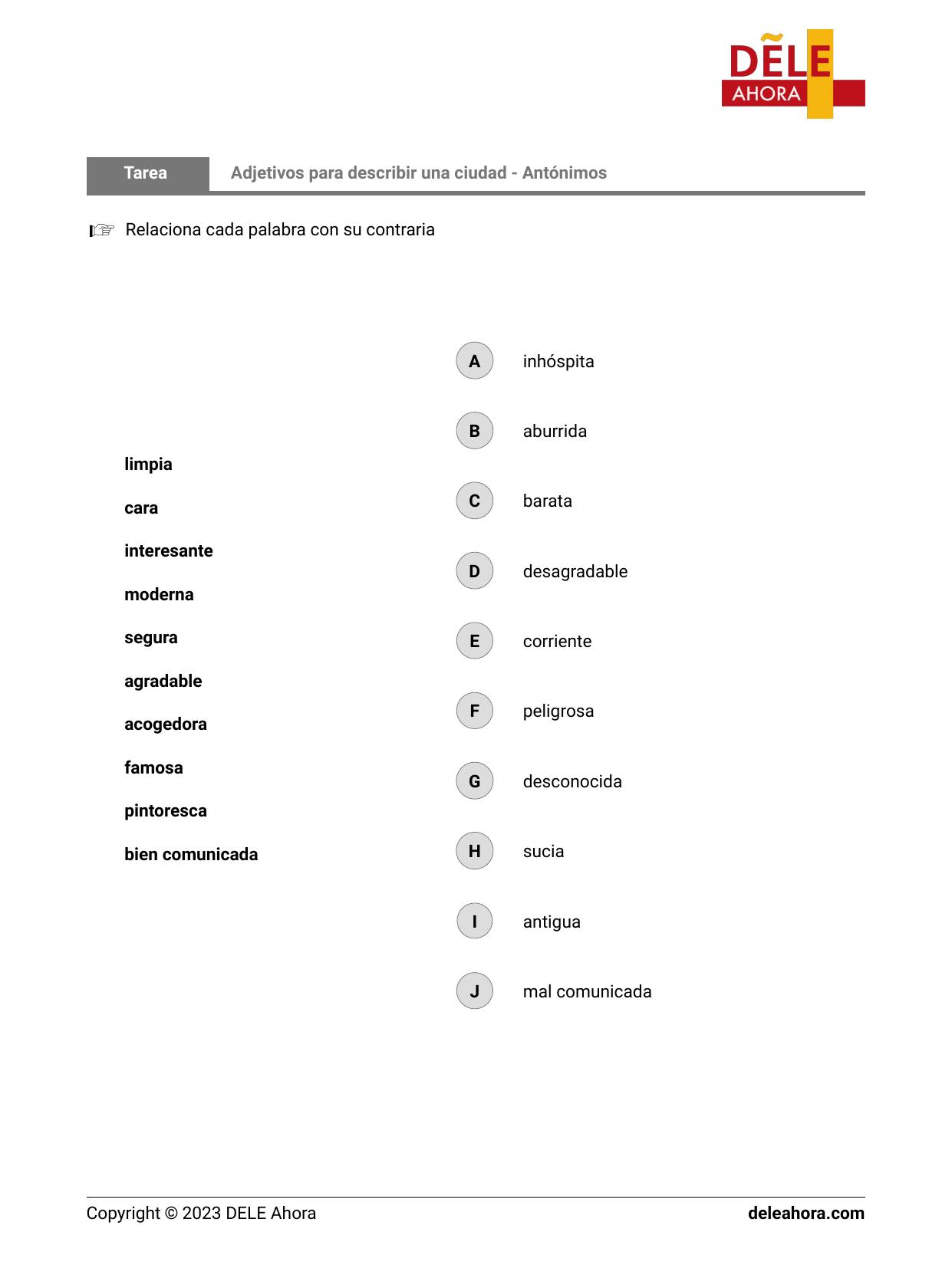 Adjetivos para describir una ciudad - Antónimos | Vocabulario