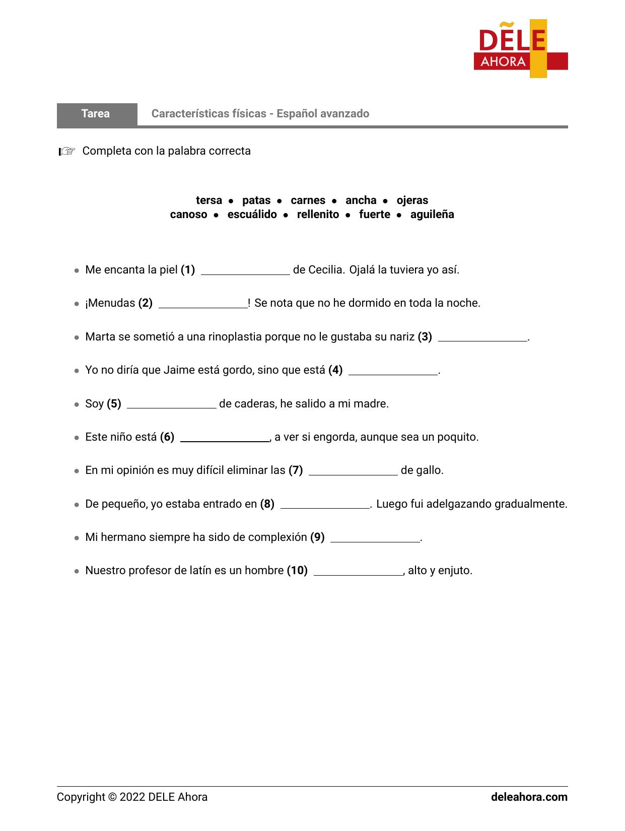 Características físicas - Español avanzado | Vocabulario