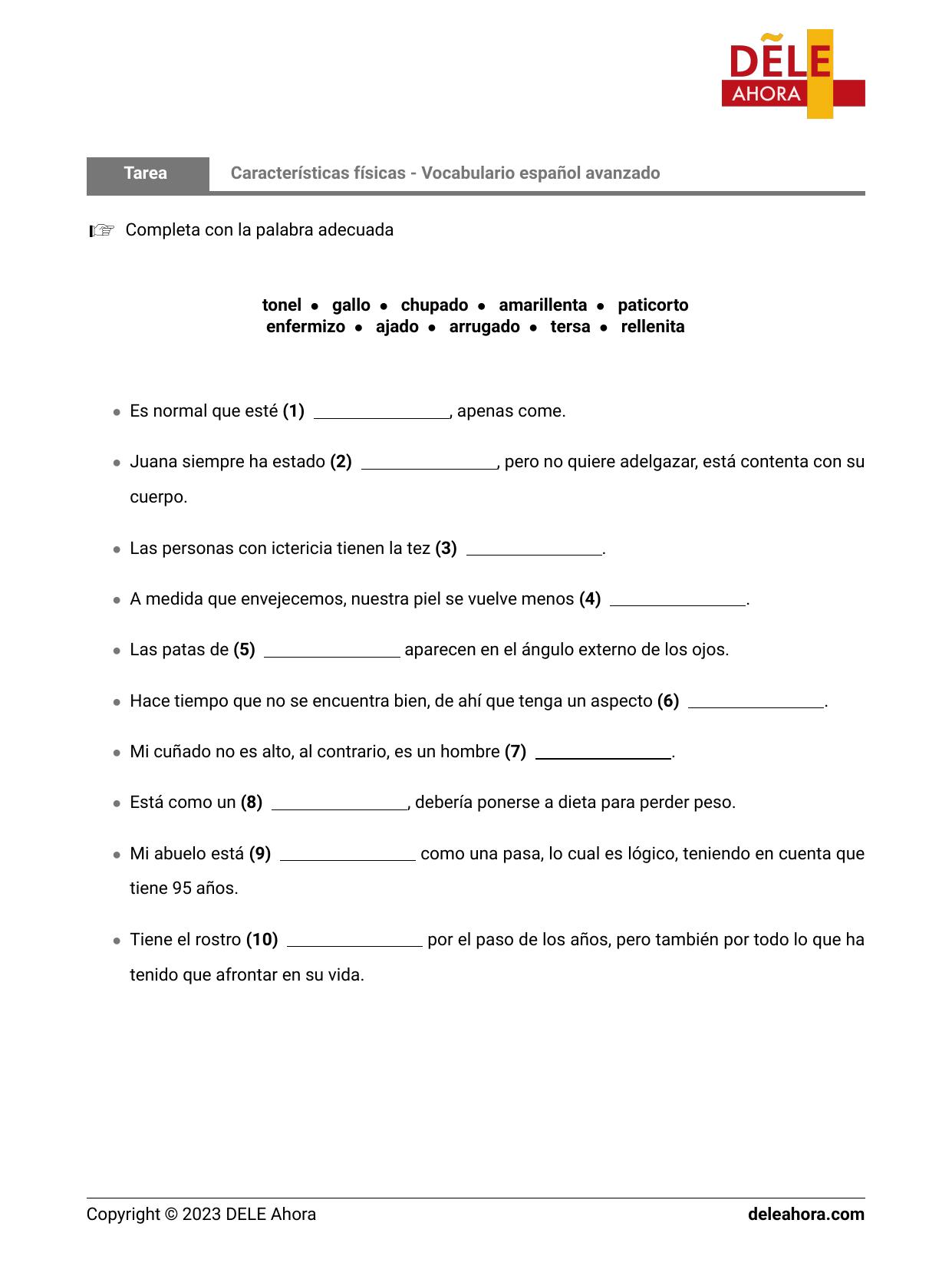 Características físicas - Vocabulario español avanzado | Vocabulario
