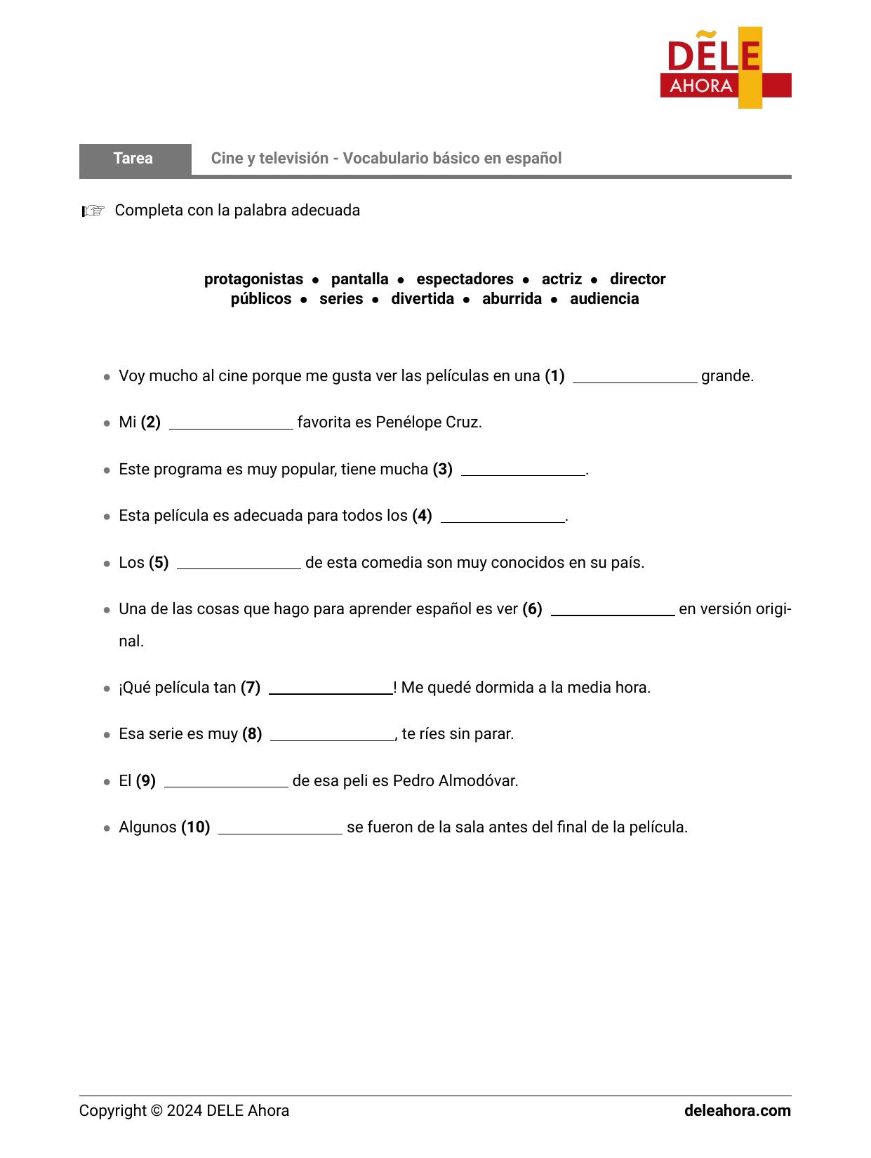 Cine y televisión - Vocabulario básico en español | Vocabulario