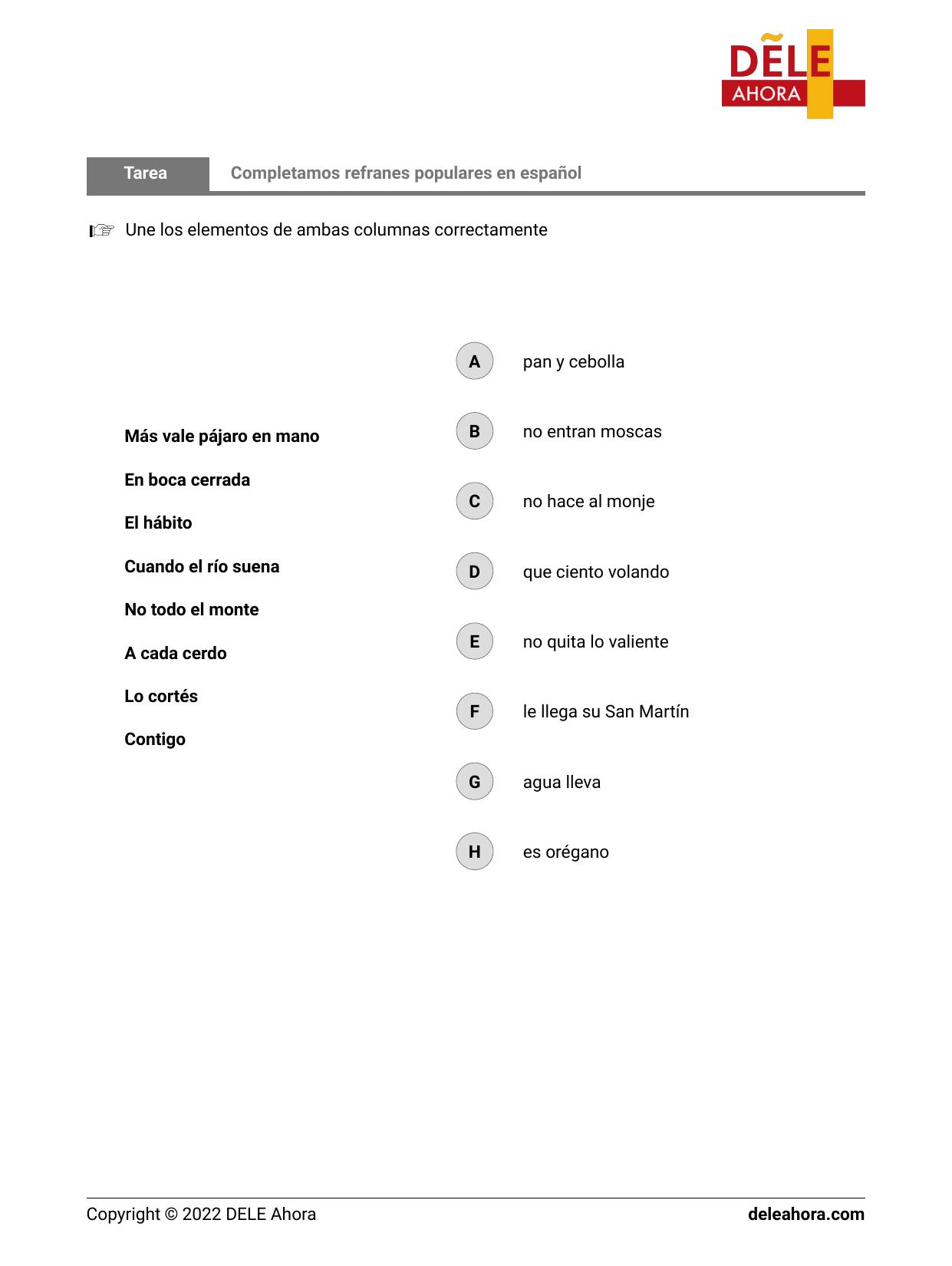 Completamos refranes populares en español | Vocabulario