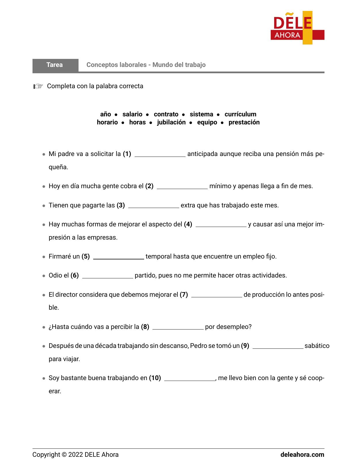 Conceptos laborales - Mundo del trabajo | Vocabulario