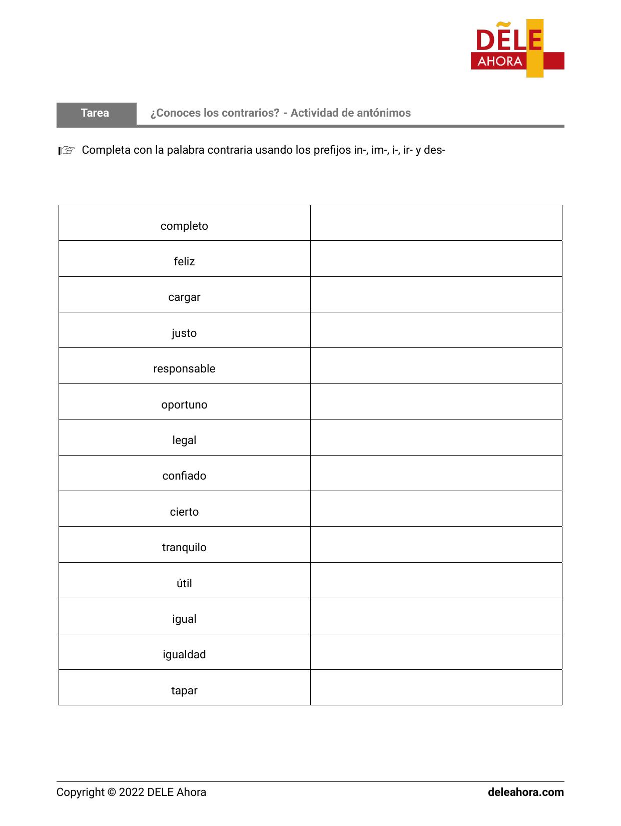 ¿Conoces los contrarios? - Actividad de antónimos | Vocabulario