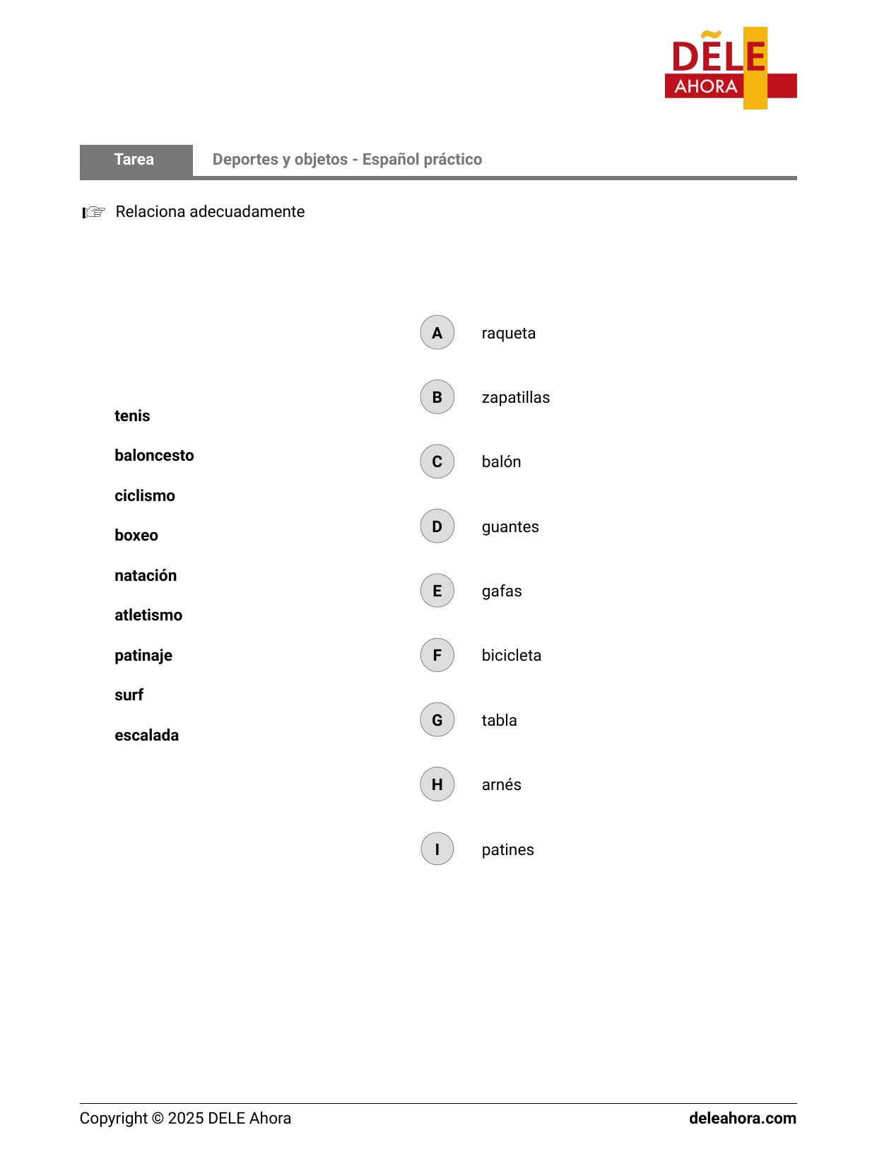 Deportes y objetos - Español práctico | Vocabulario