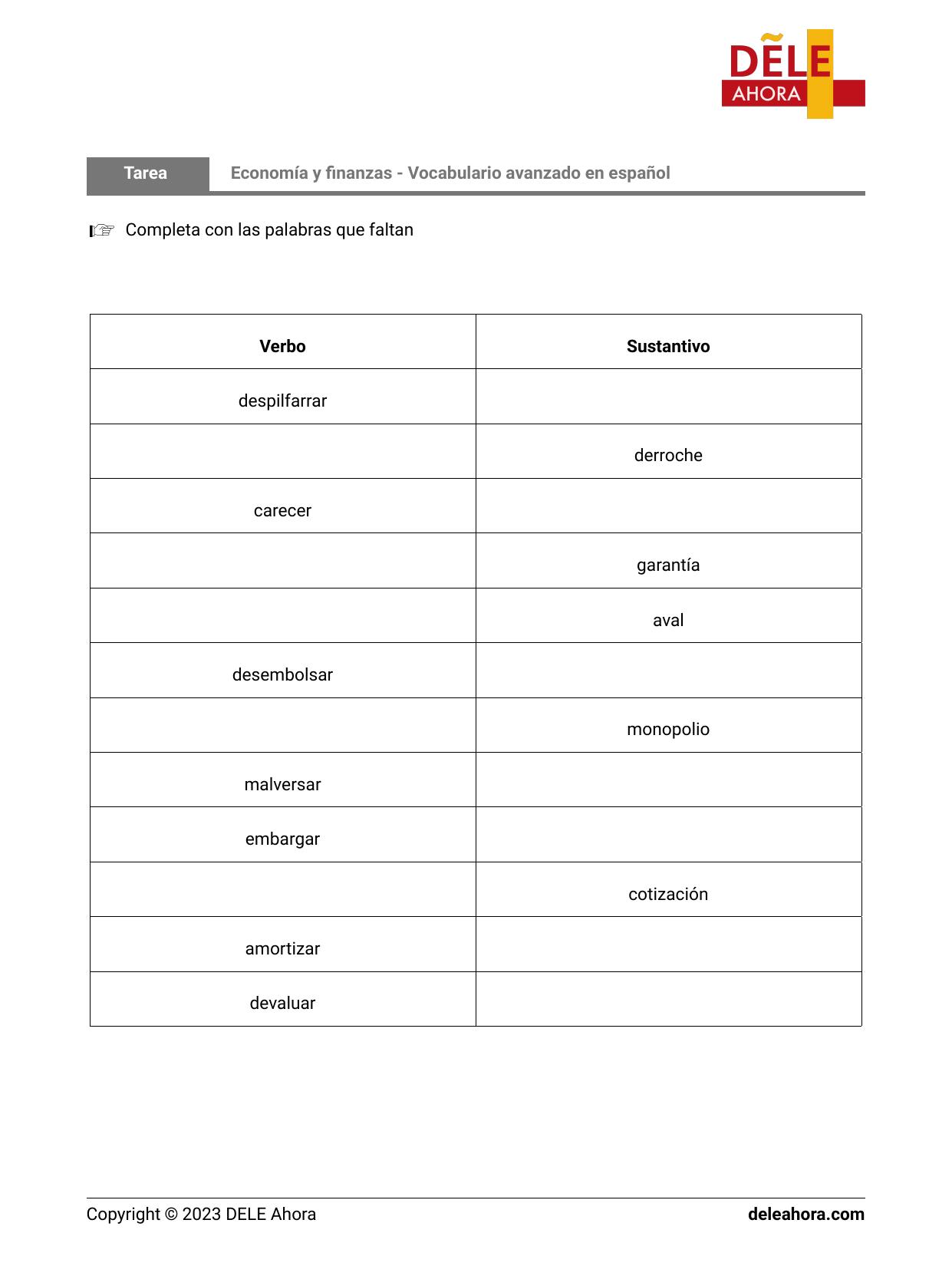 Economía y finanzas - Vocabulario avanzado en español | Vocabulario