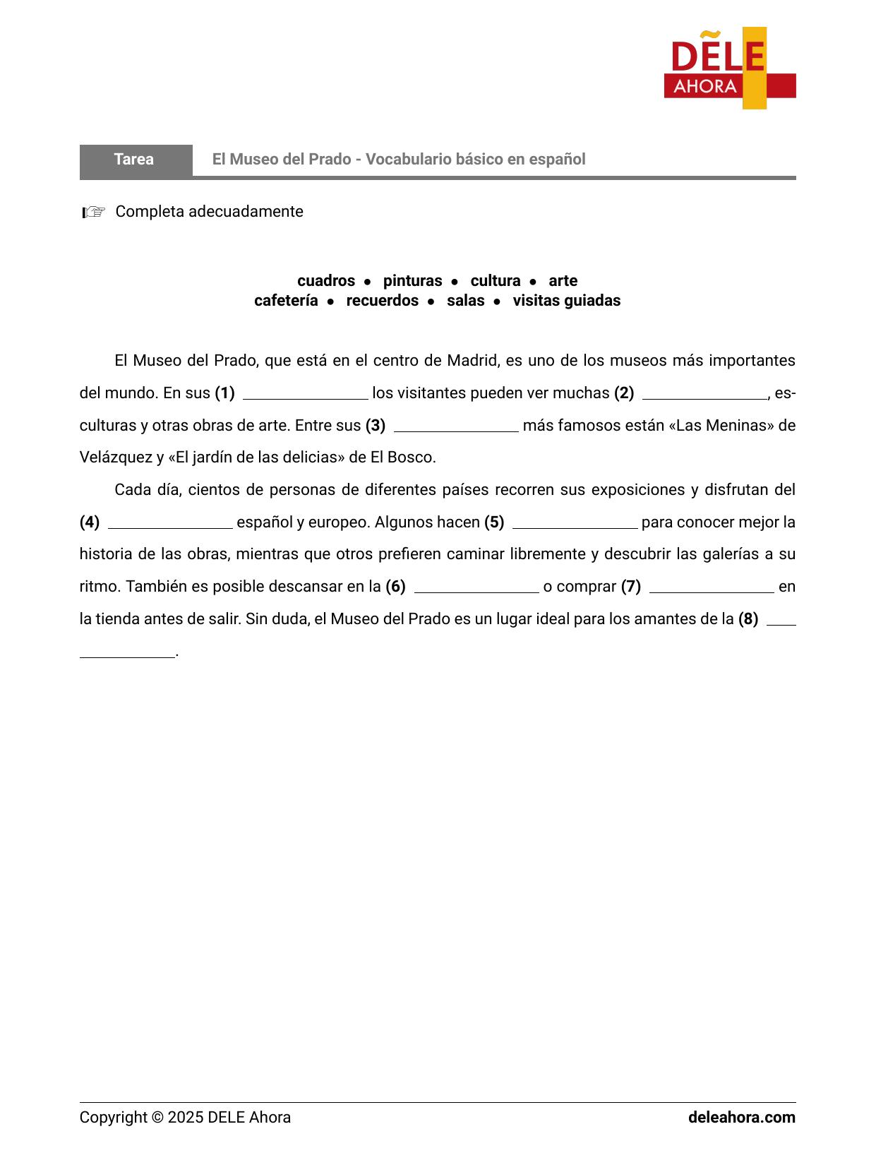 El Museo del Prado - Vocabulario básico en español | Vocabulario
