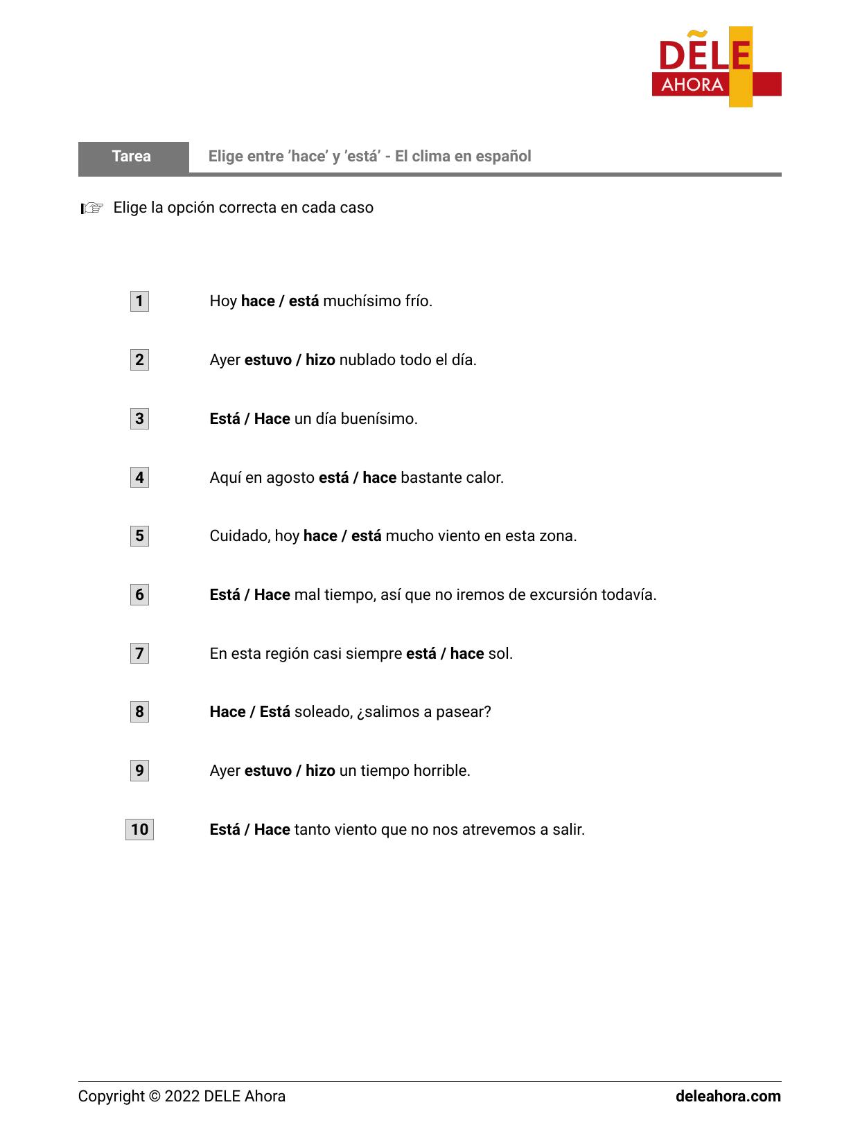 Elige entre 'hace' y 'está' - El clima en español | Vocabulario