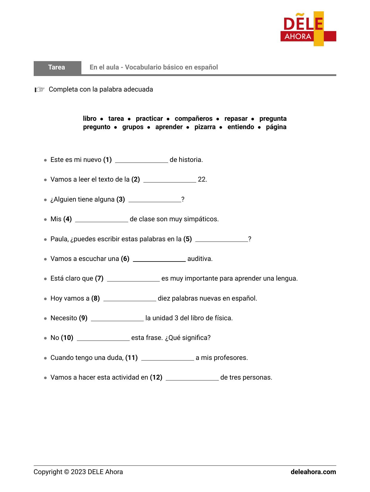 Ejercicios De Vocabulario En Espanol Instrumentos Musicales Palabras