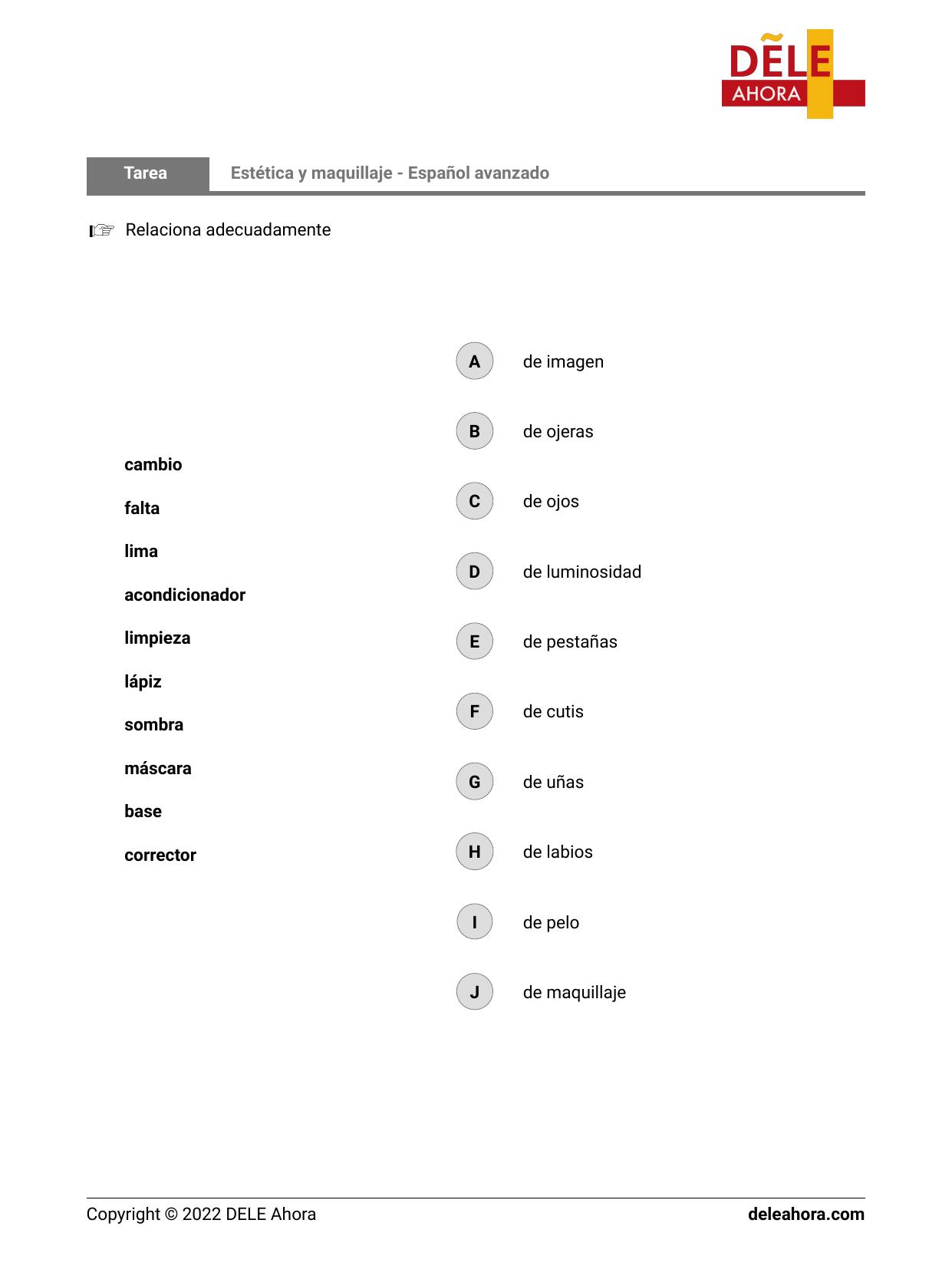 Estética y maquillaje - Español avanzado | Vocabulario
