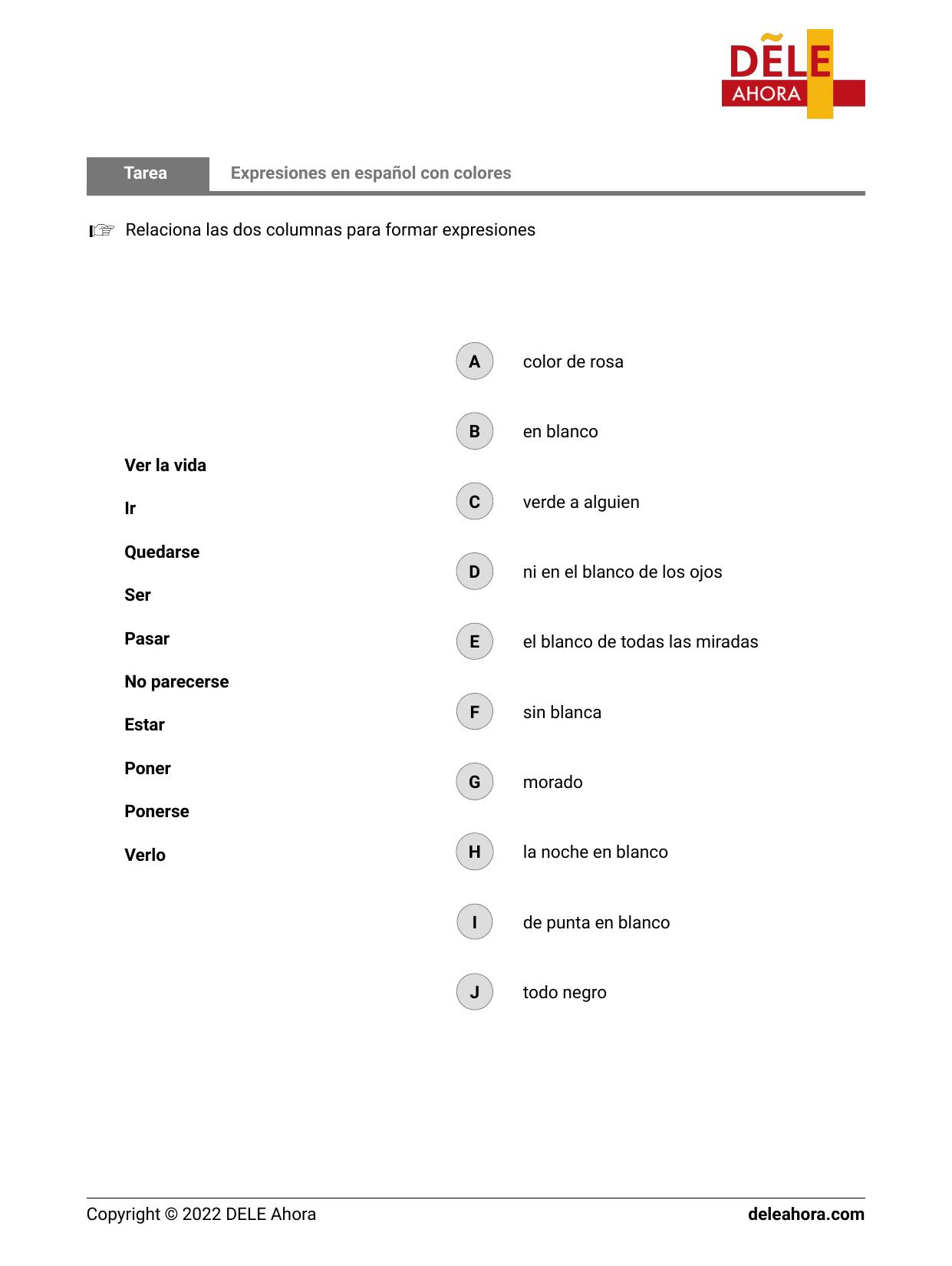 Expresiones en español con colores | Vocabulario