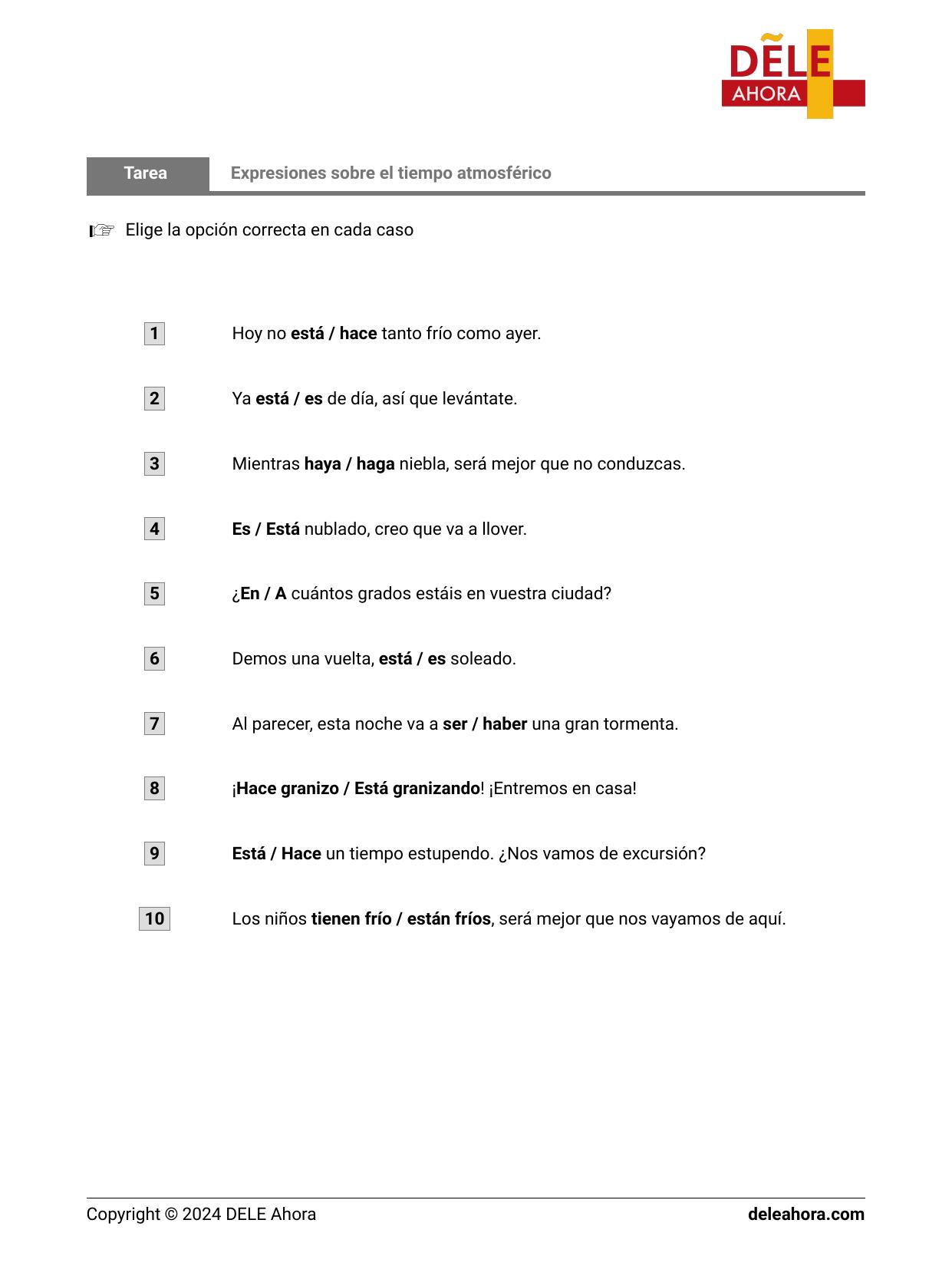 Expresiones sobre el tiempo atmosférico | Vocabulario