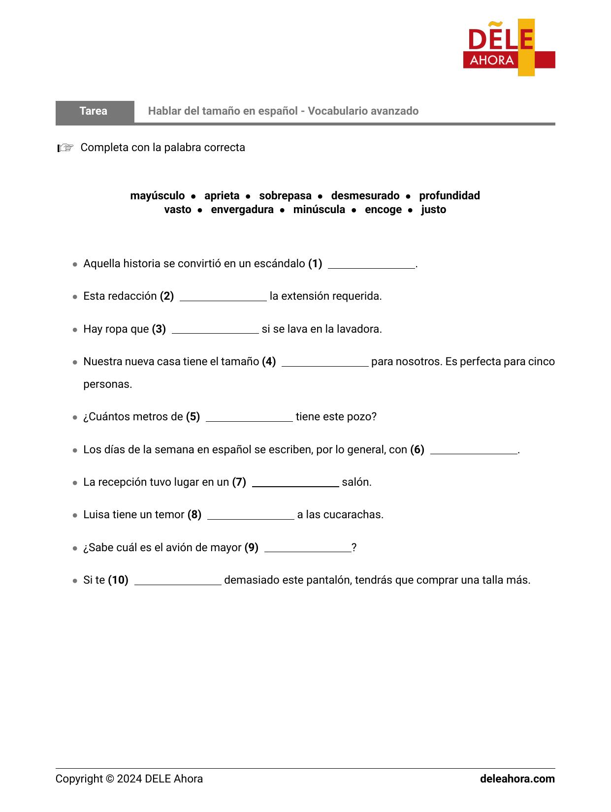 Hablar Del Tamaño En Español Vocabulario Avanzado Vocabulario