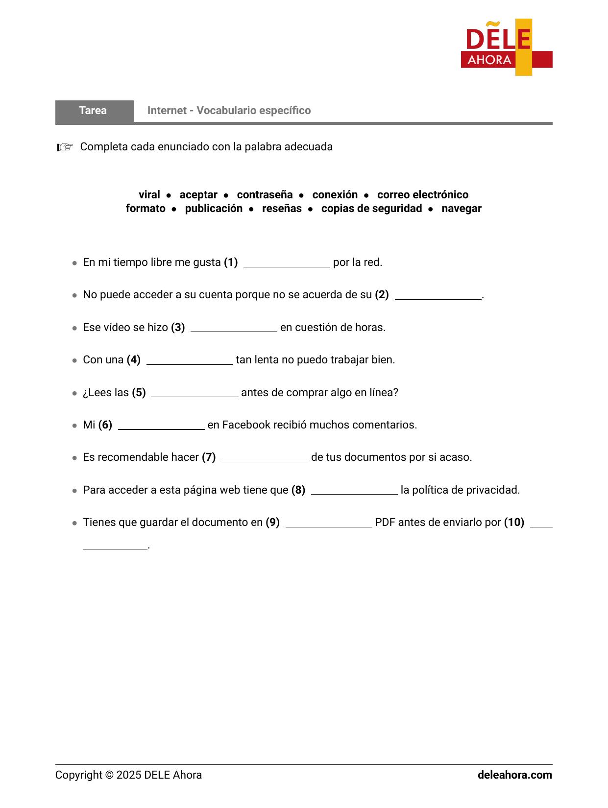 Internet - Vocabulario específico | Vocabulario • DELE Ahora