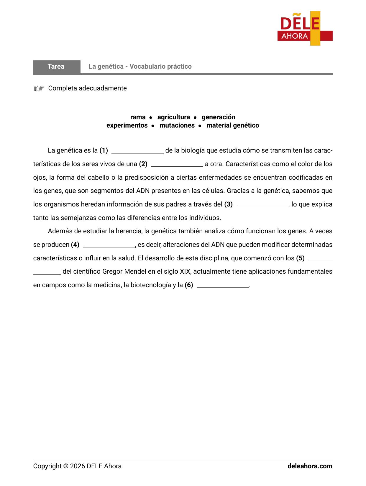 La genética - Vocabulario práctico | Vocabulario