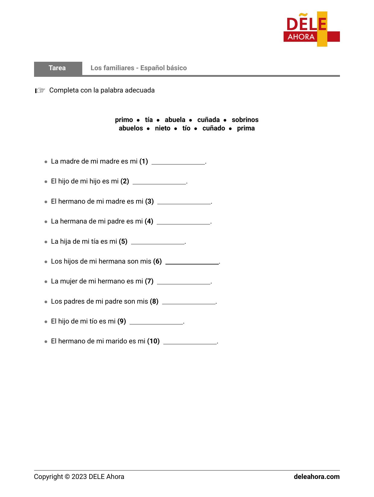 La Familia En Espaol Vocabulario Y Actividades Aprender Espaol Online