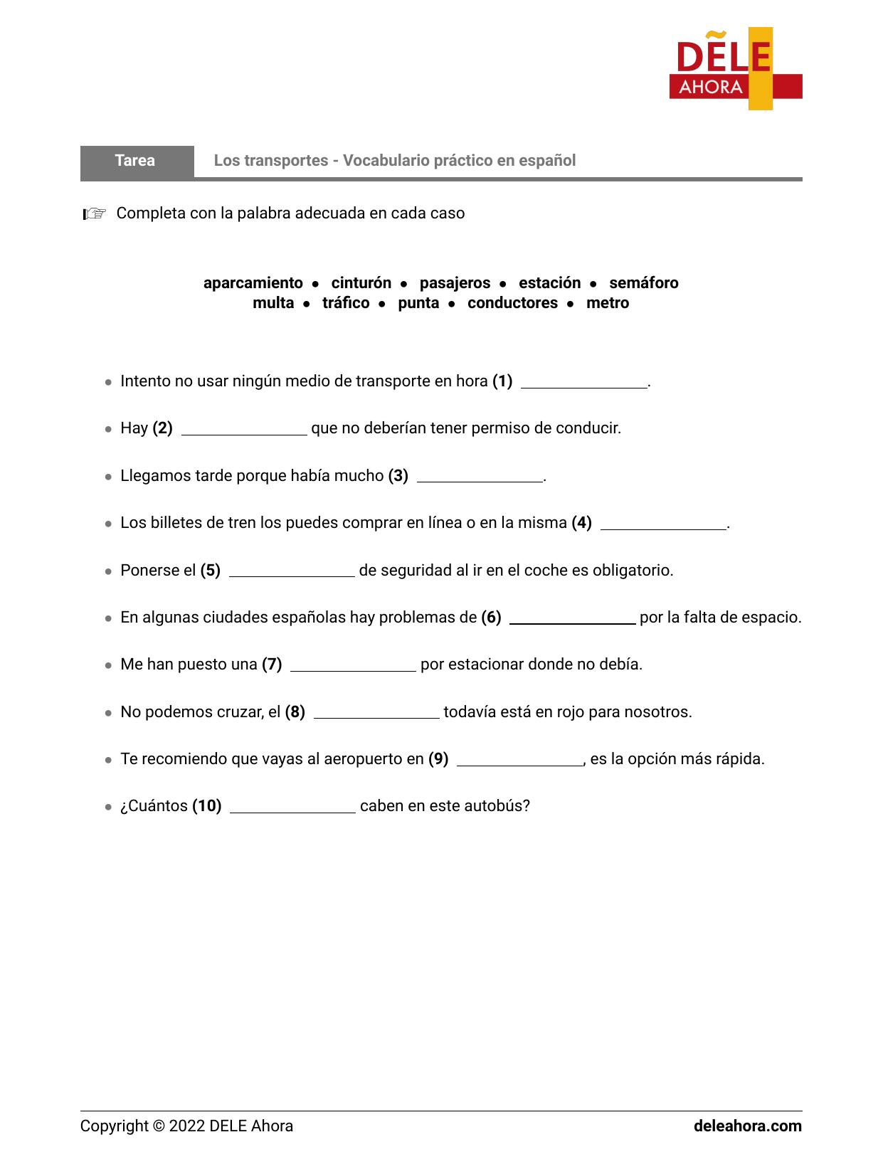 Los transportes - Vocabulario práctico en español | Vocabulario