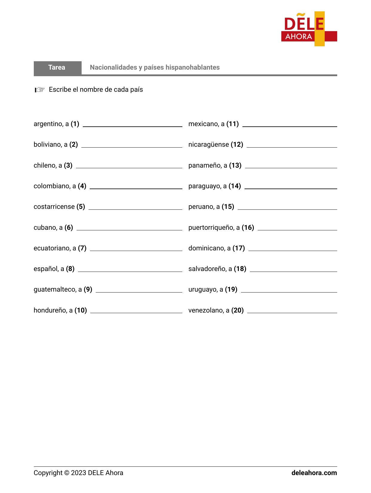 Nacionalidades y países hispanohablantes | Vocabulario