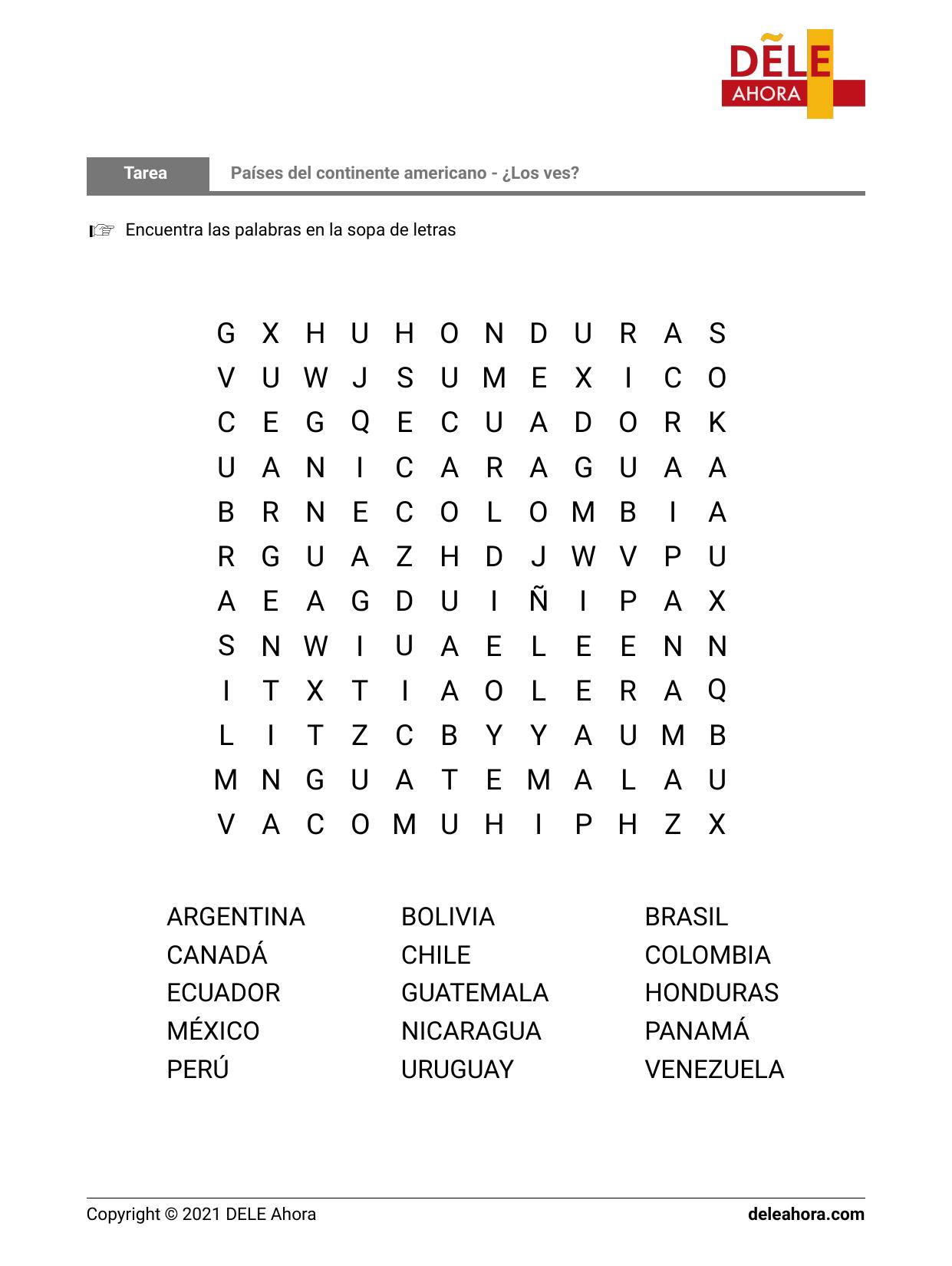 Países del continente americano - ¿Los ves? | Vocabulario