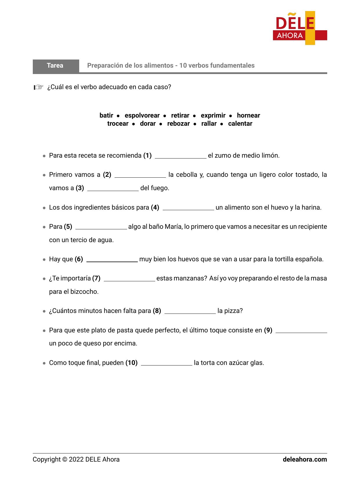 Preparación de los alimentos - 10 verbos fundamentales | Vocabulario