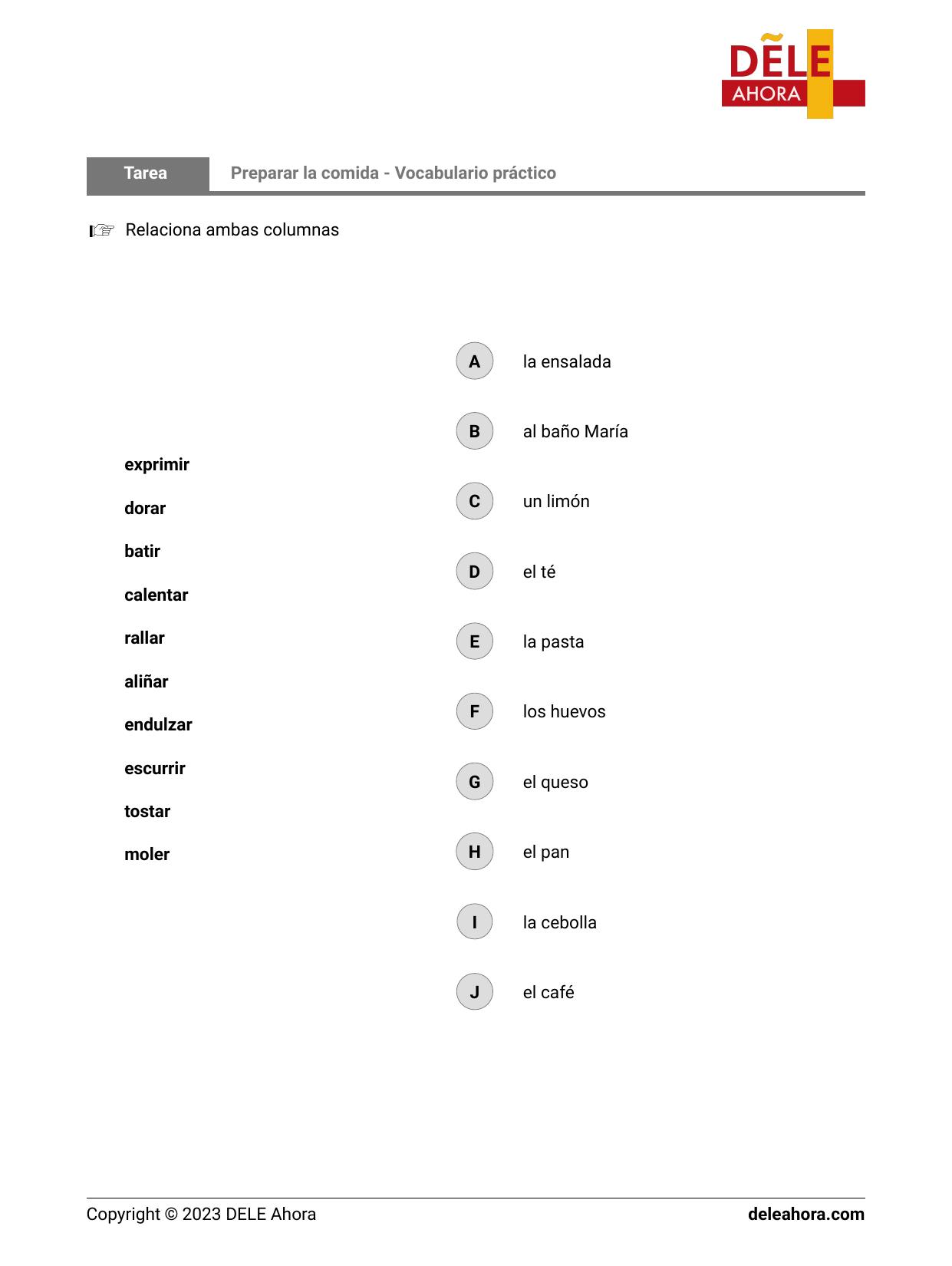 Preparar la comida - Vocabulario práctico | Vocabulario