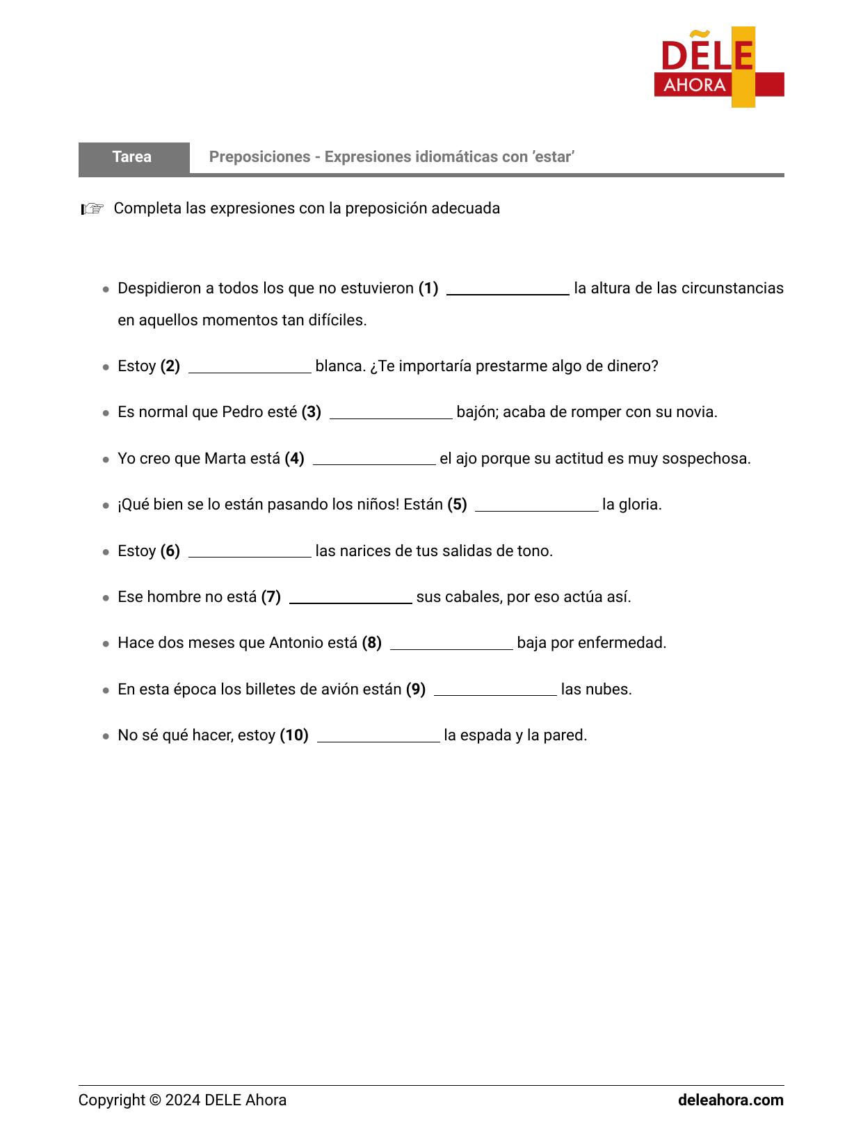 Preposiciones - Expresiones idiomáticas con 'estar' | Vocabulario