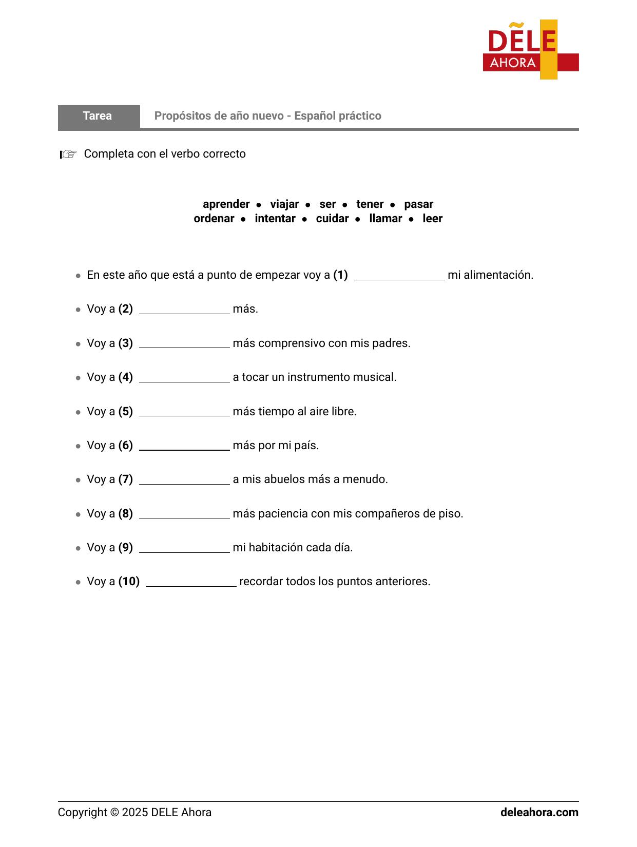 Propósitos de año nuevo - Español práctico | Vocabulario