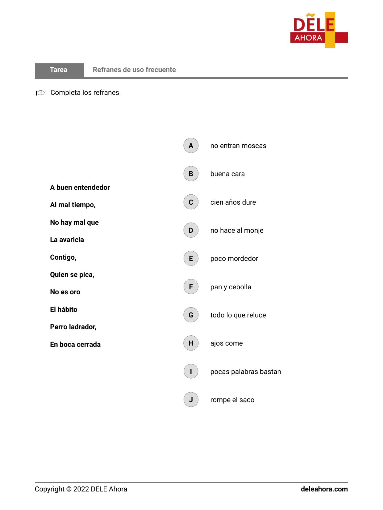 Refranes de uso frecuente | Vocabulario • DELE Ahora