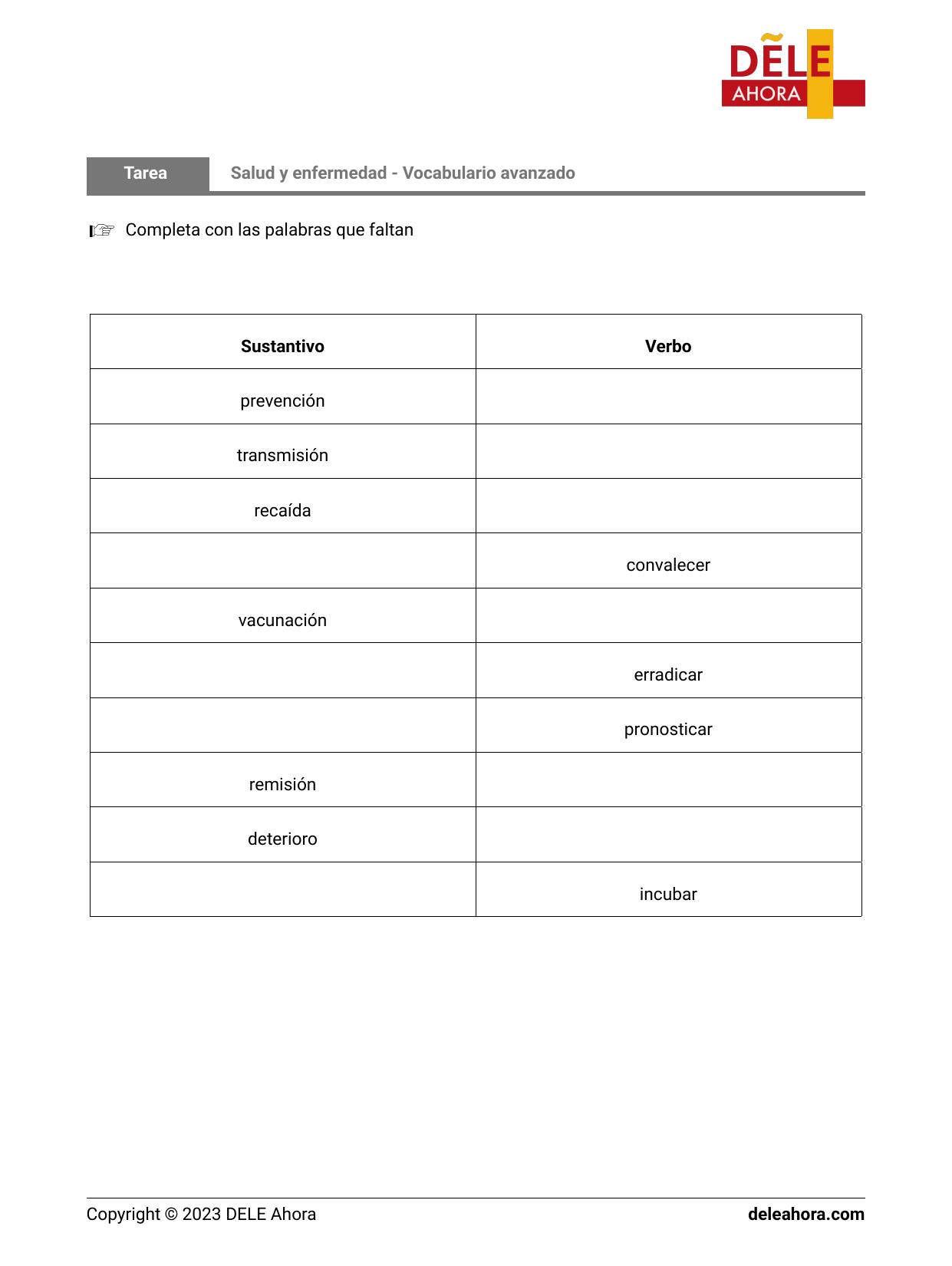 Salud y enfermedad - Vocabulario avanzado | Vocabulario