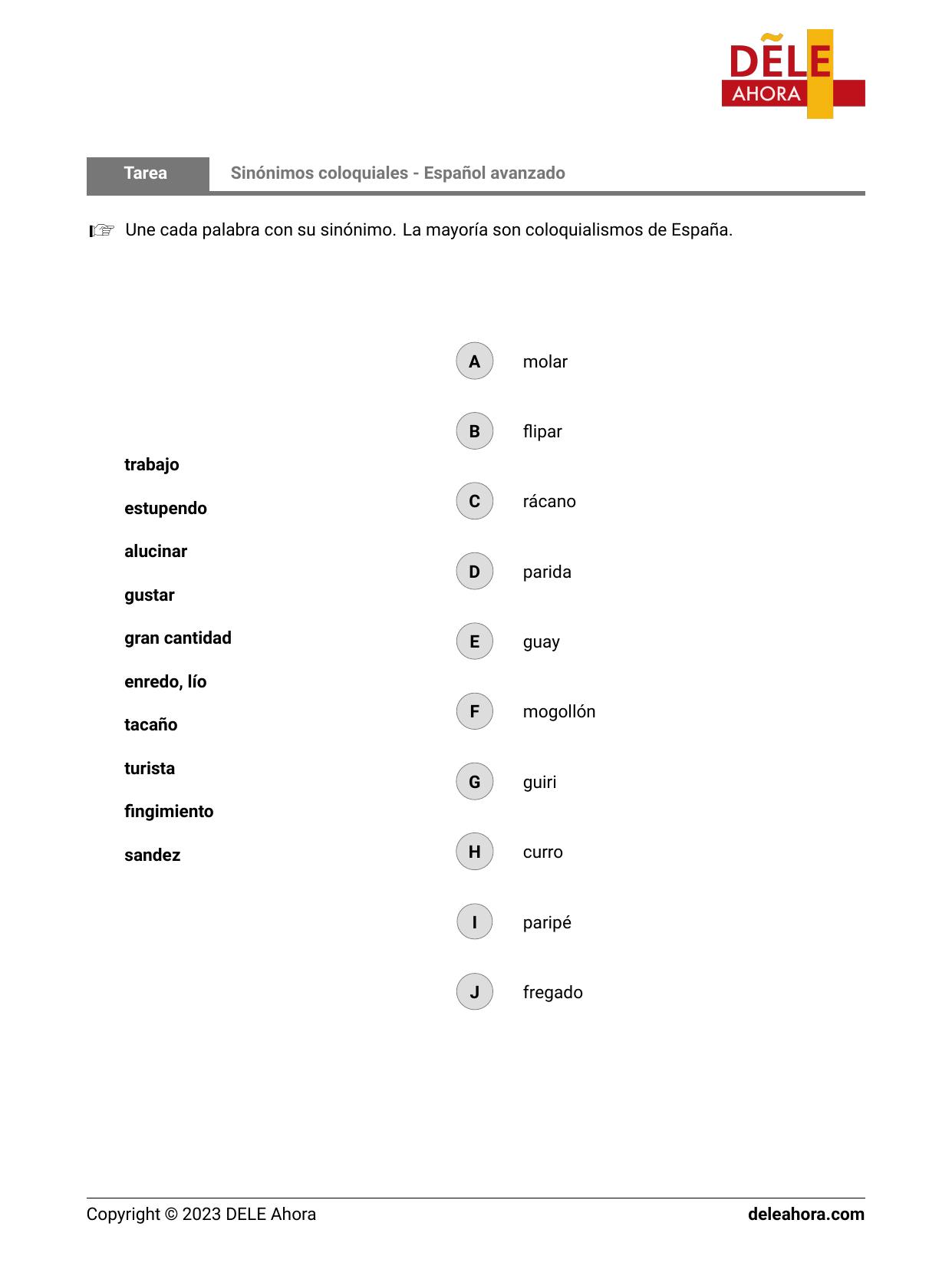 Sinónimos coloquiales - Español avanzado | Vocabulario