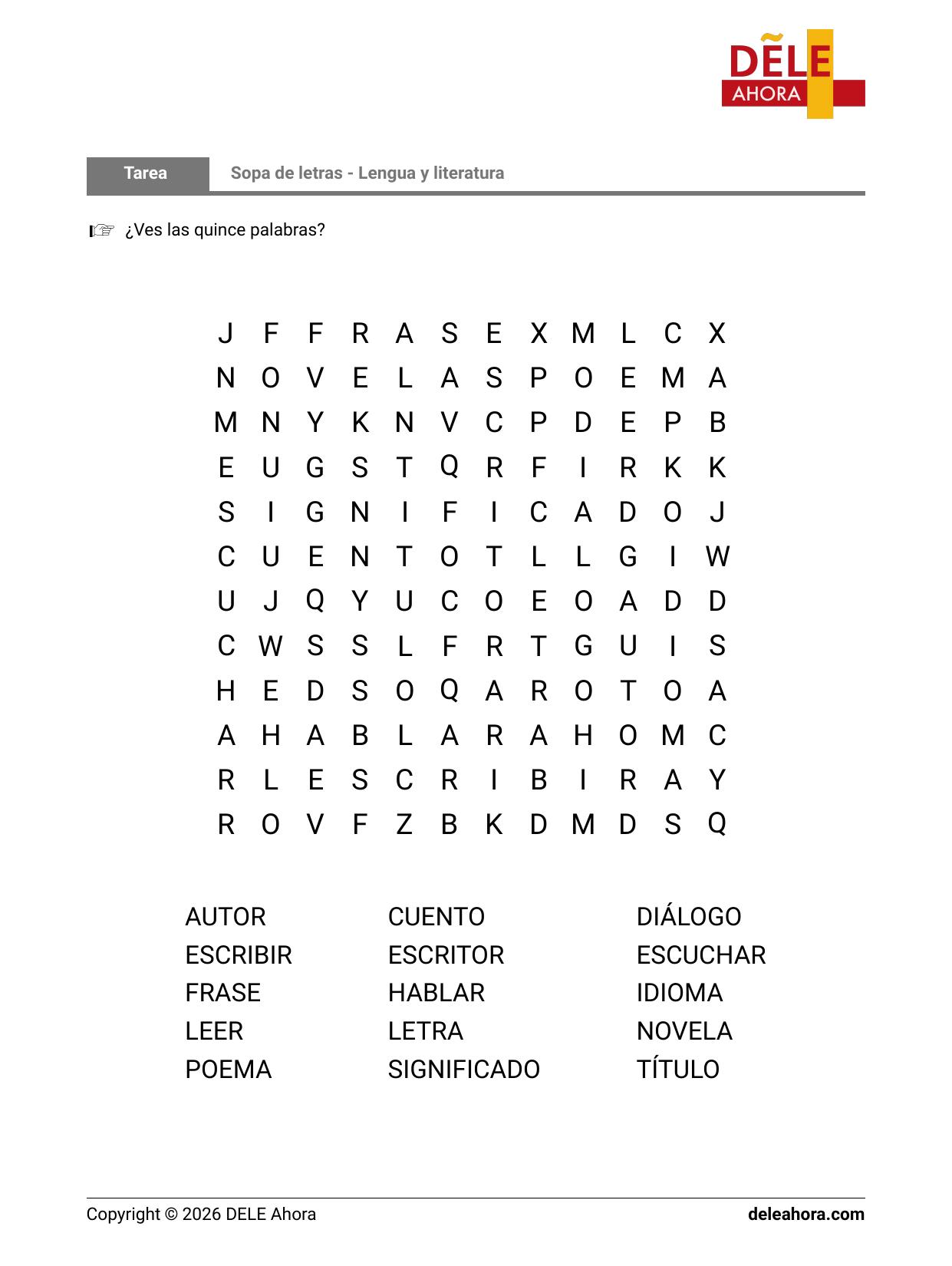 Sopa de letras - Lengua y literatura | Vocabulario